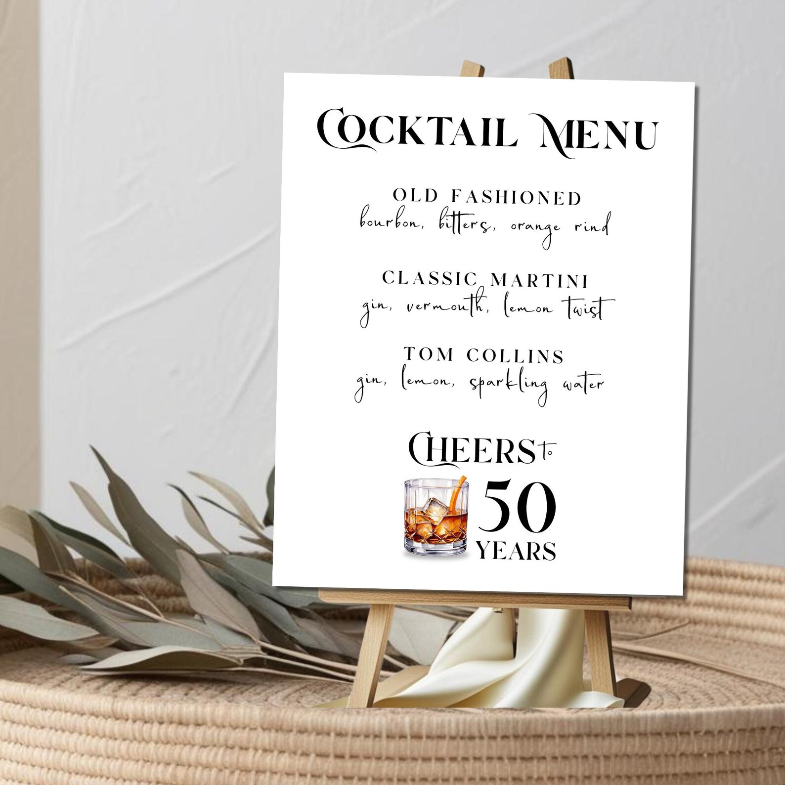 50th Birthday Party Bar Sign, Cheers to 50 Years Cocktail Menu, Whisky ...