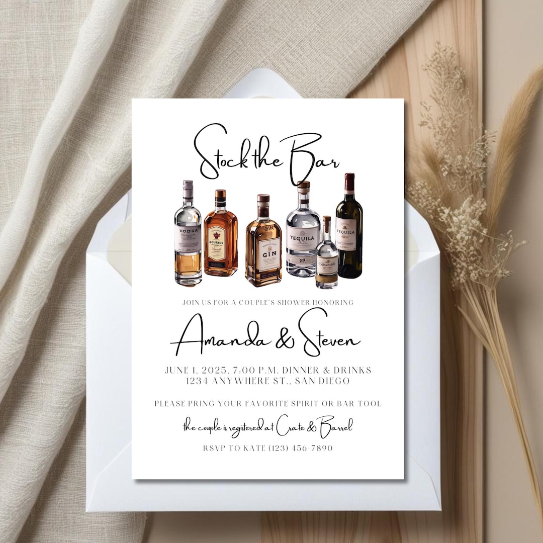 Stock the Bar Shower Invitation, Printable Coed Shower, Cocktail Themed ...