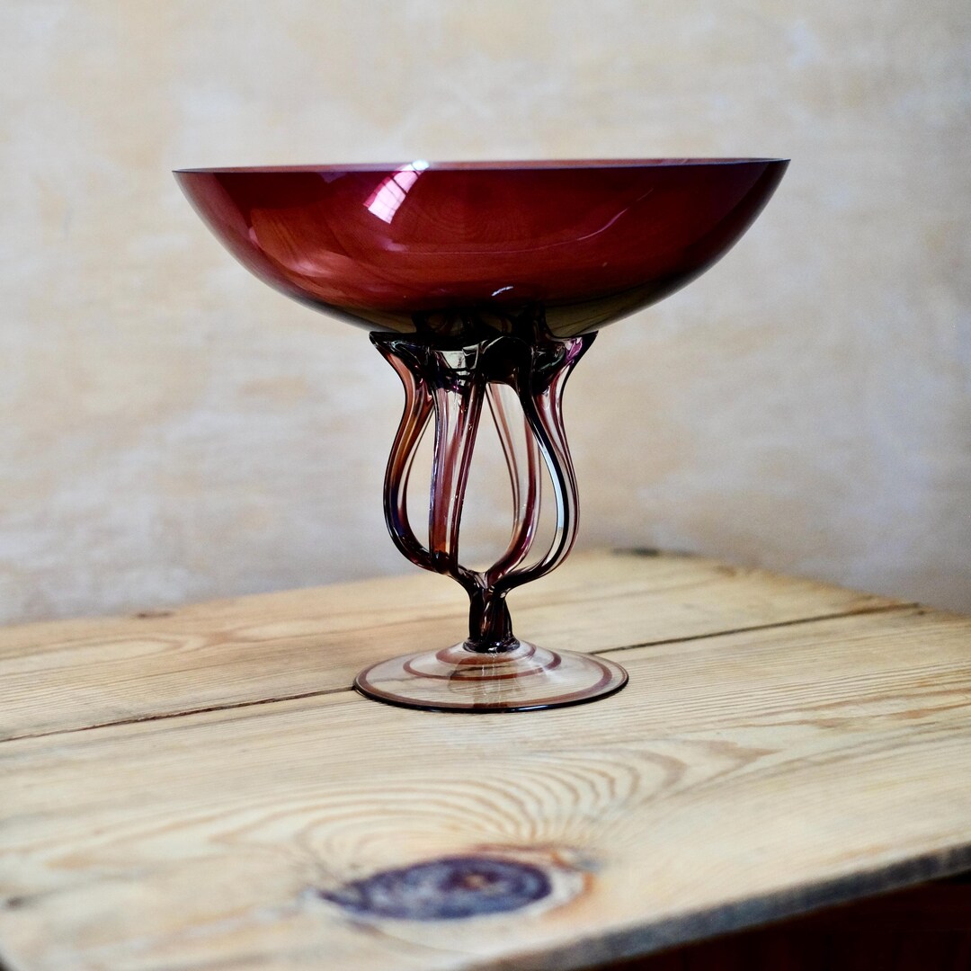 Medusa by Jozefina Krosno Glass Pedestal Bowl Purple Hand Blown Art ...