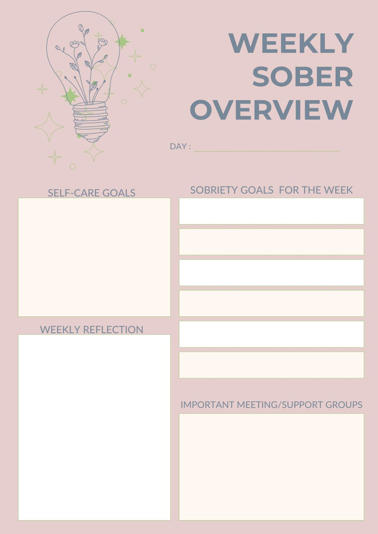 Sober Planner Printable Sobriety Journal Recovery Tracker Daily Sober ...