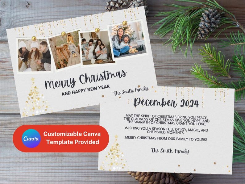 Gold & Cream Christmas Card Template, 4-photo Layout (canva) - Etsy