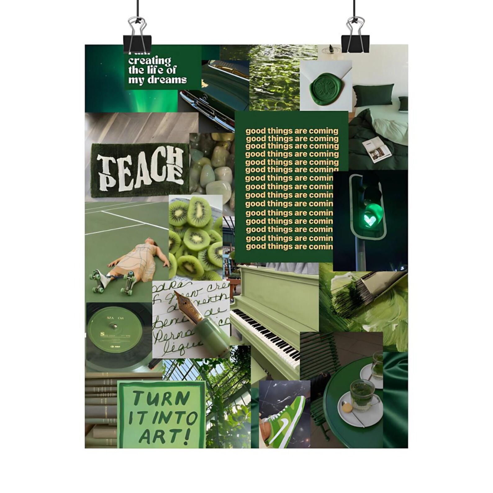 Green Aesthetic Vision Board Poster | Matte Vertical Mood Board | Goal ...