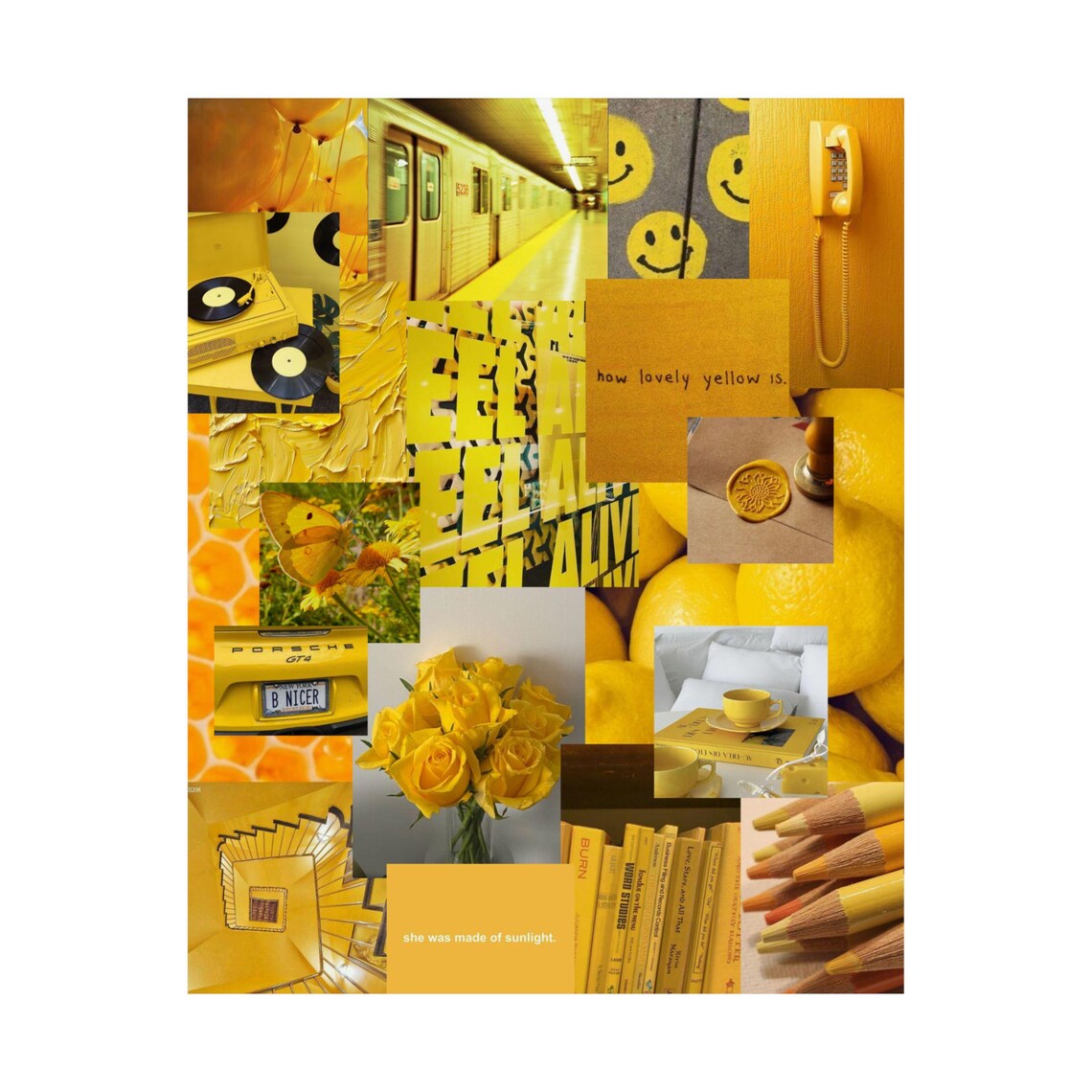 Yellow Aesthetic Vision Board Poster | Matte Vertical Mood Board | Goal ...