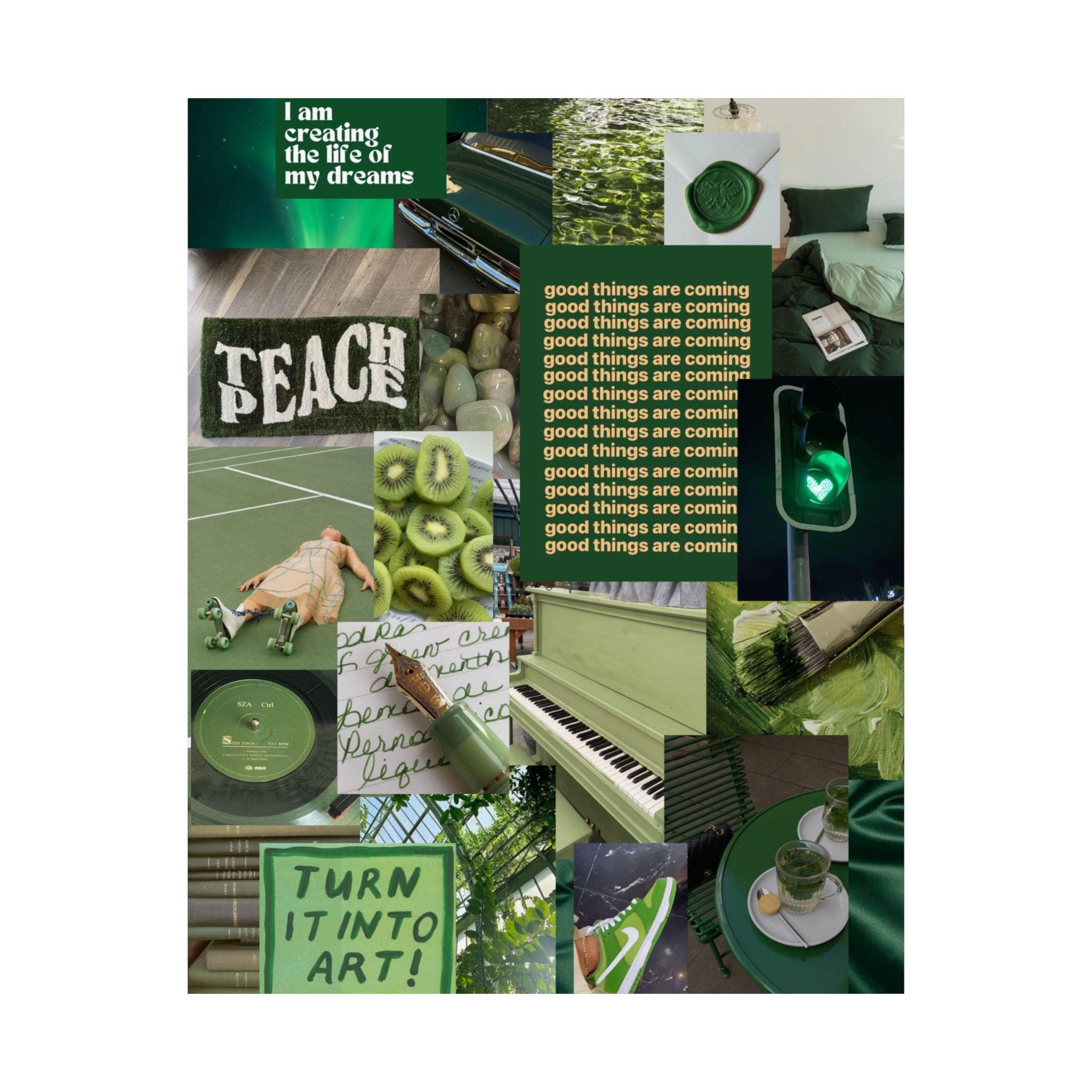 Green Aesthetic Vision Board Poster | Matte Vertical Mood Board | Goal ...