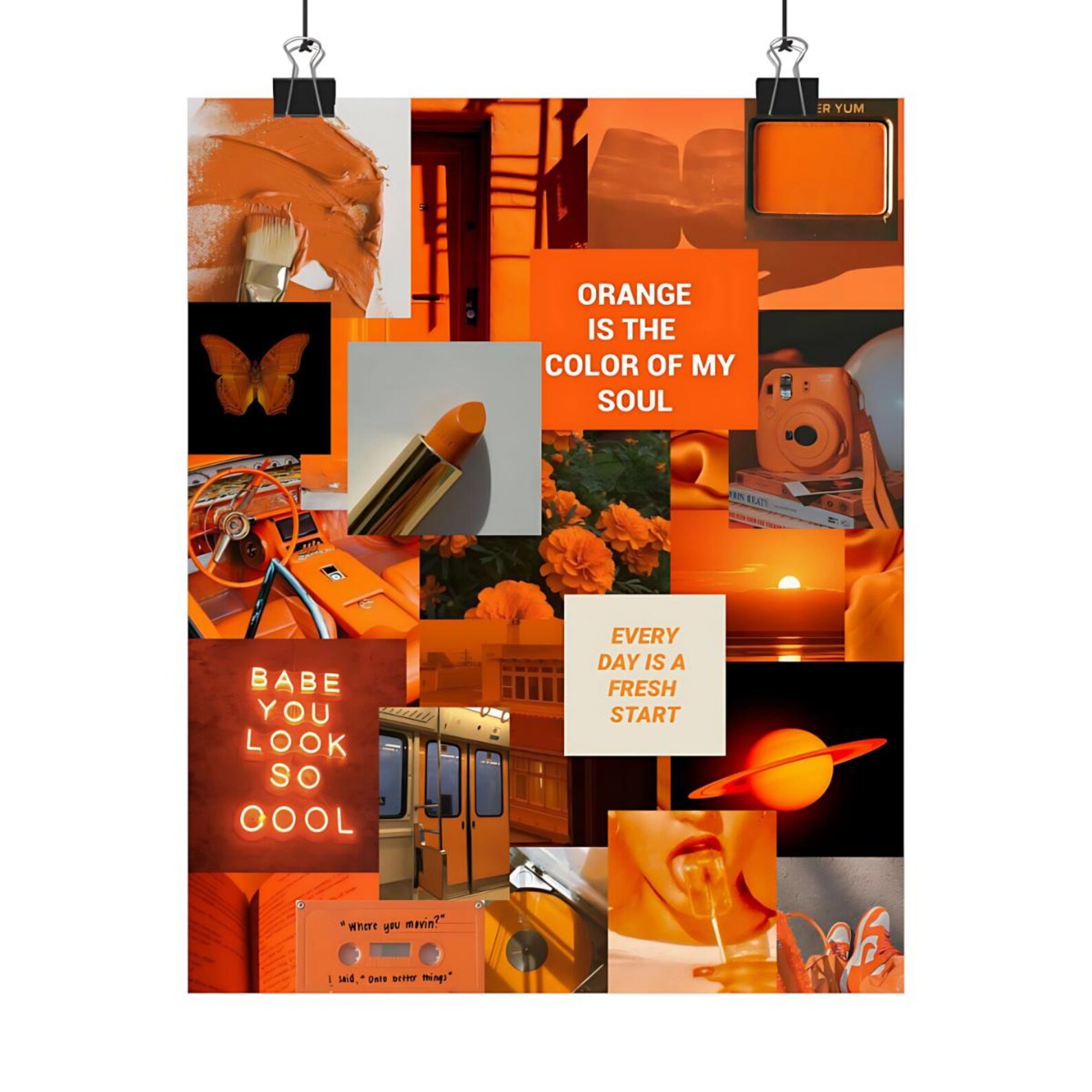 Orange Aesthetic Vision Board Poster | Matte Vertical Mood Board | Goal ...