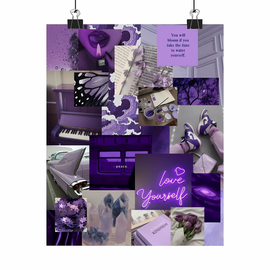 Purple Aesthetic Vision Board Poster | Matte Vertical Mood Board | Goal ...