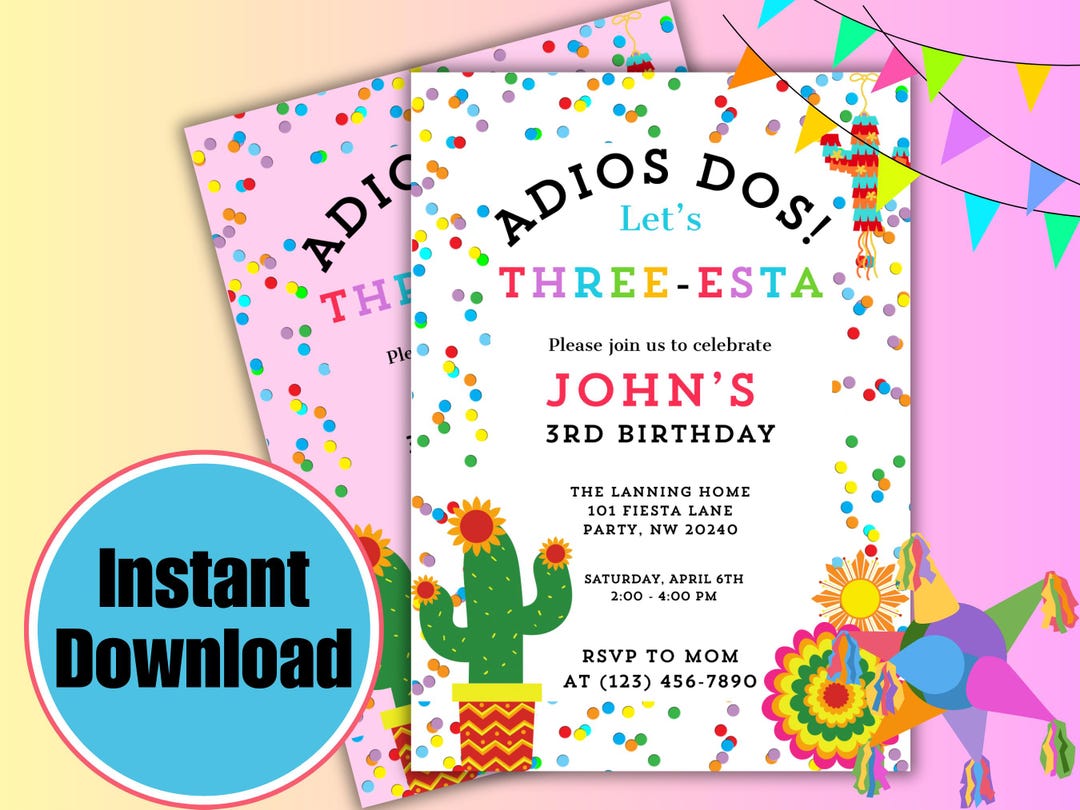 Three-esta Birthday Invitation: Fiesta Theme, Editable Canva Template ...