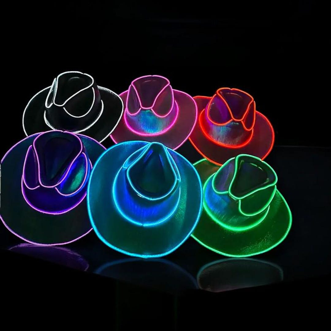 LED Light up Cowboy Hat, Glow in the Dark Hat, Rave Festival Costume ...