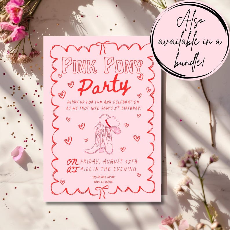 Adorable Pink Pony Birthday Invitation | Girl Pony Party Invite | Pink ...
