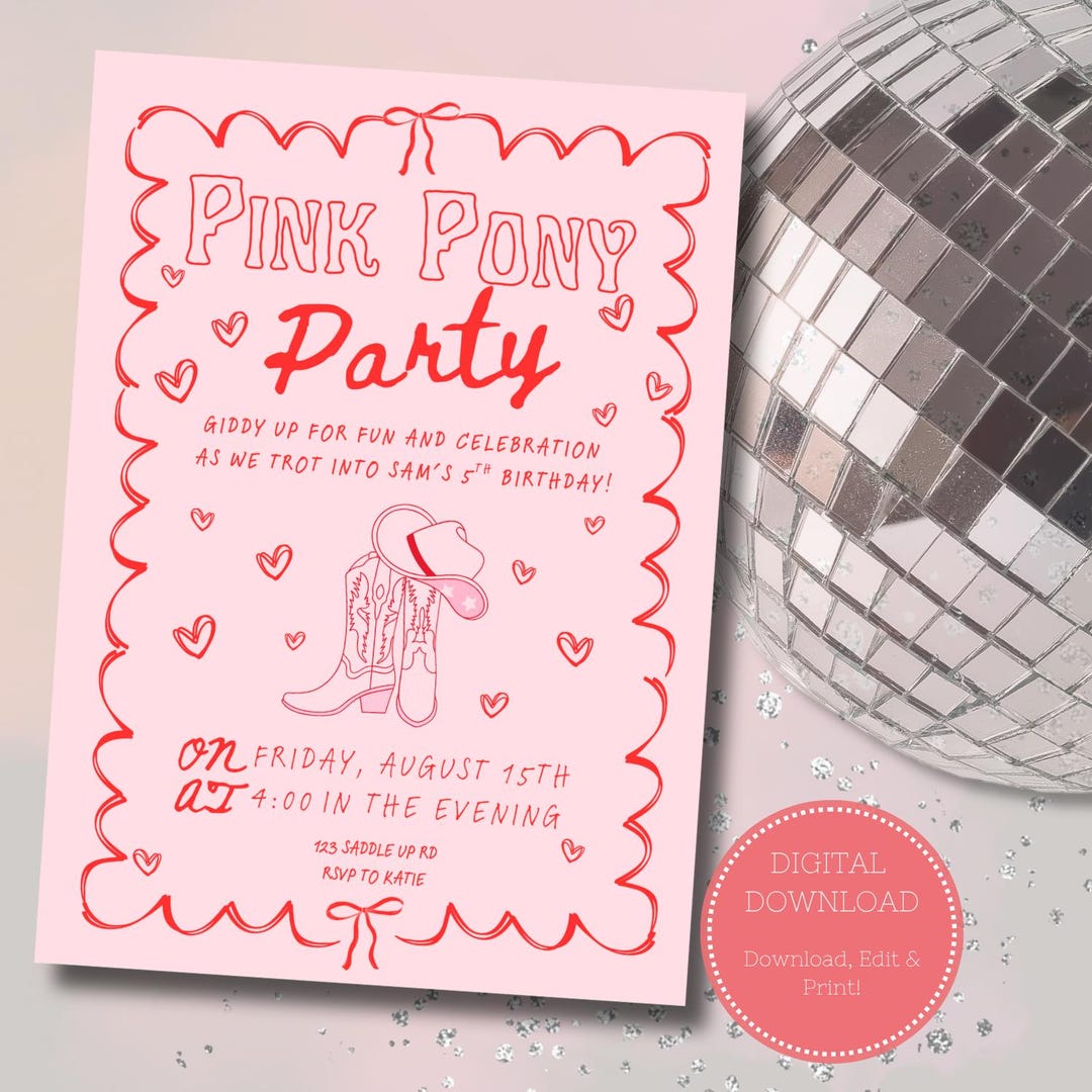 Pink Pony Birthday Invitation | Girl Pony Party Invite | Editable ...