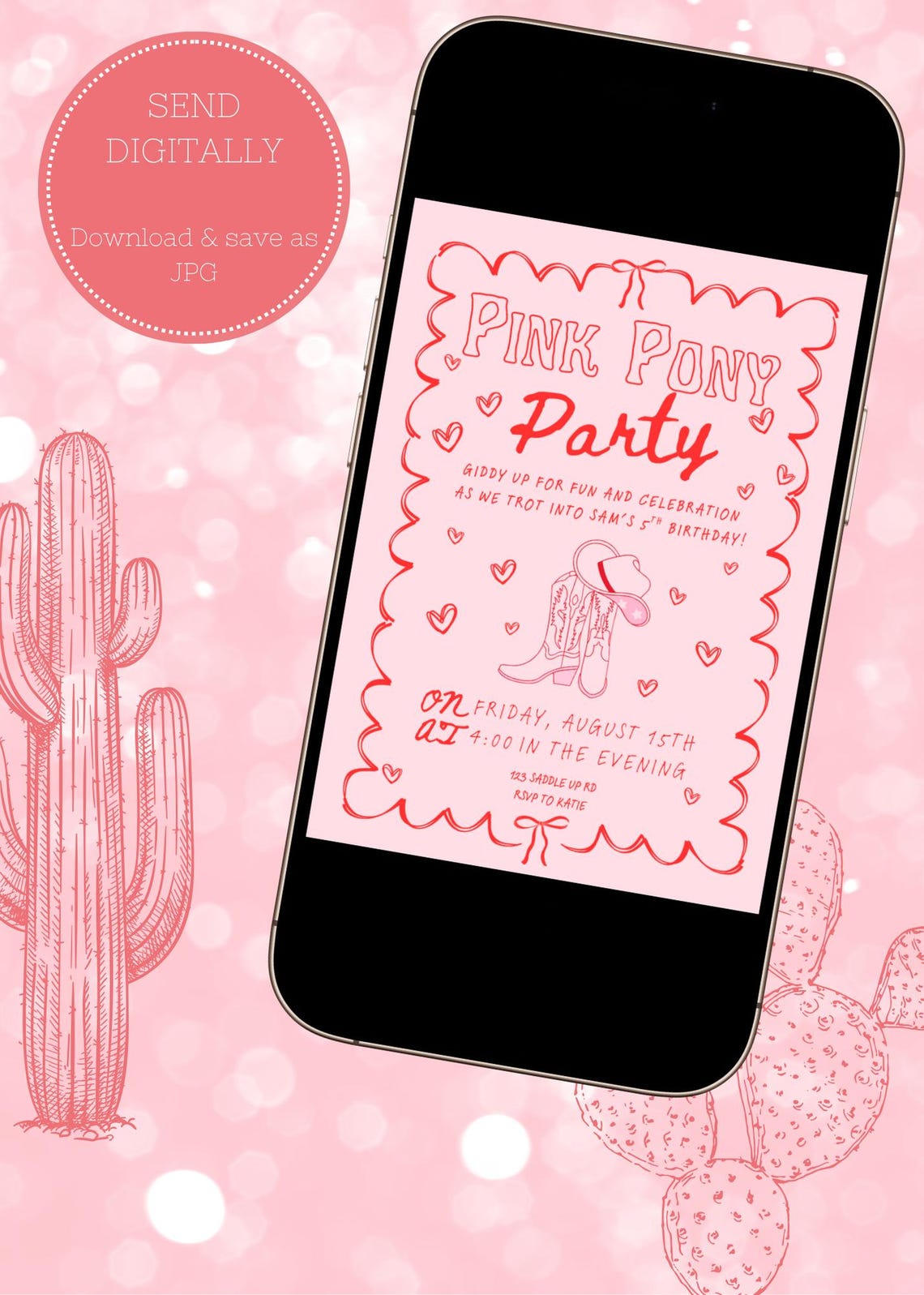 Pink Pony Birthday Invitation | Girl Pony Party Invite | Editable ...