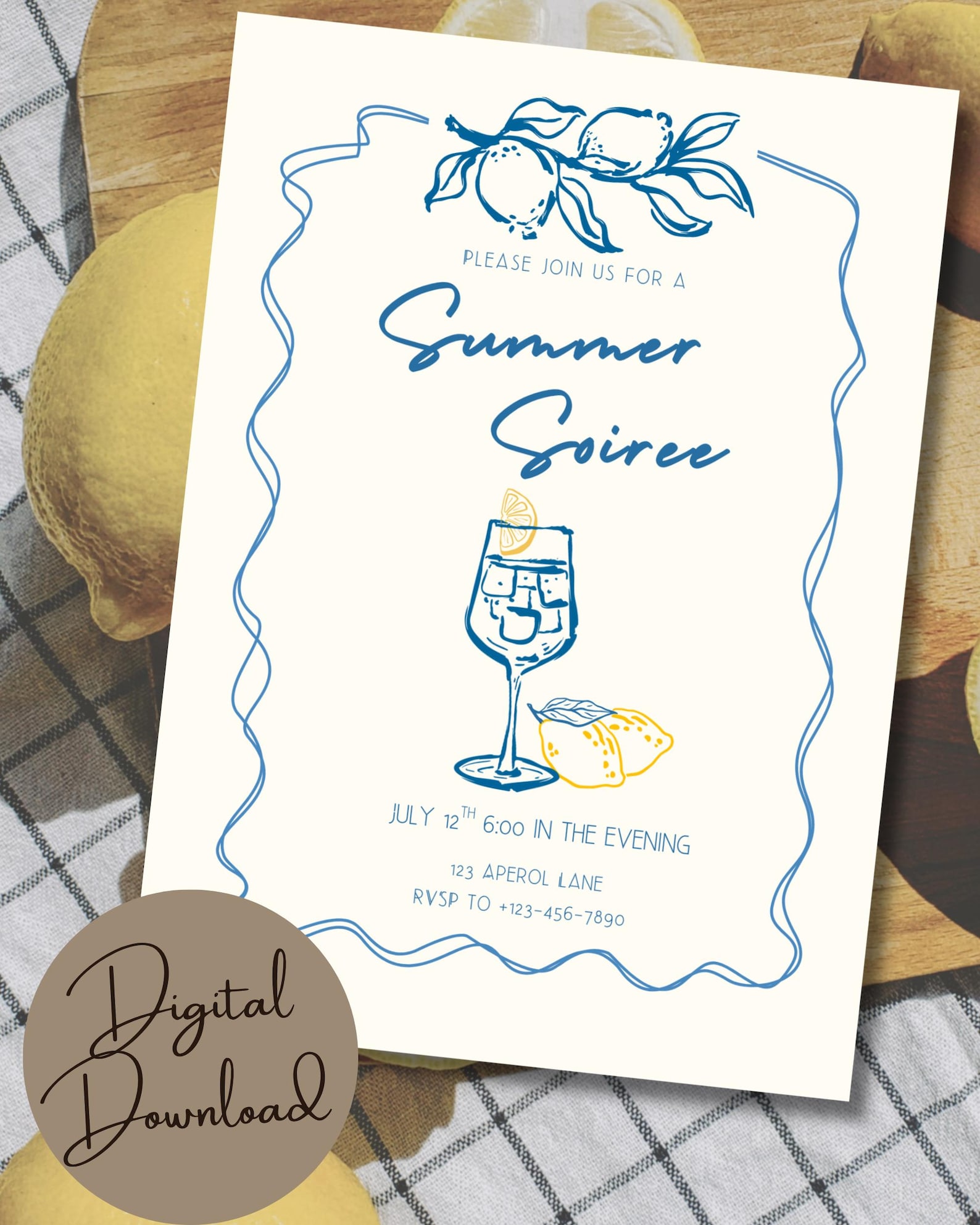 Summer Soiree Invitation, Hand Drawn Cocktails, Editable Evite - Set ...