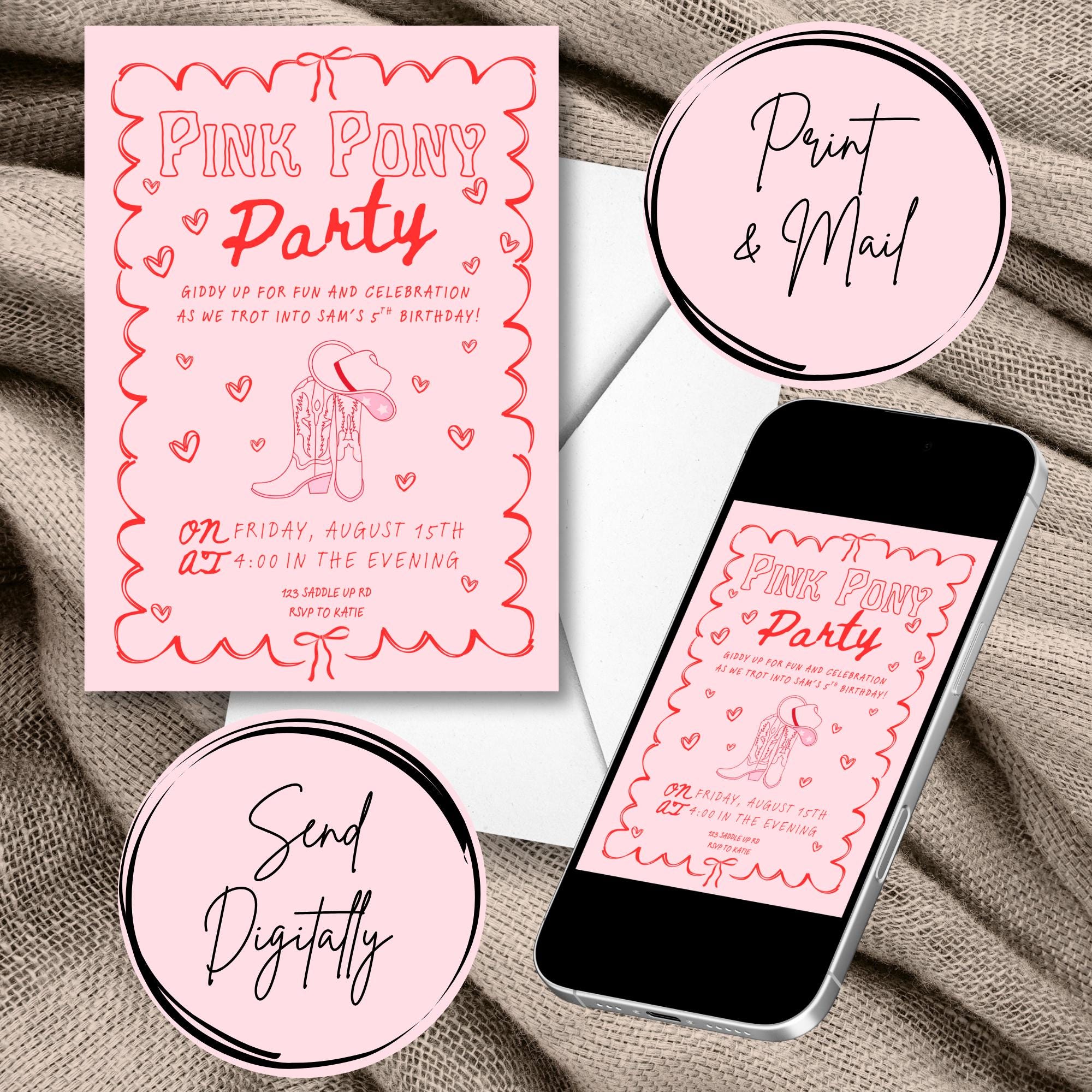 Adorable Pink Pony Birthday Invitation | Girl Pony Party Invite | Pink ...
