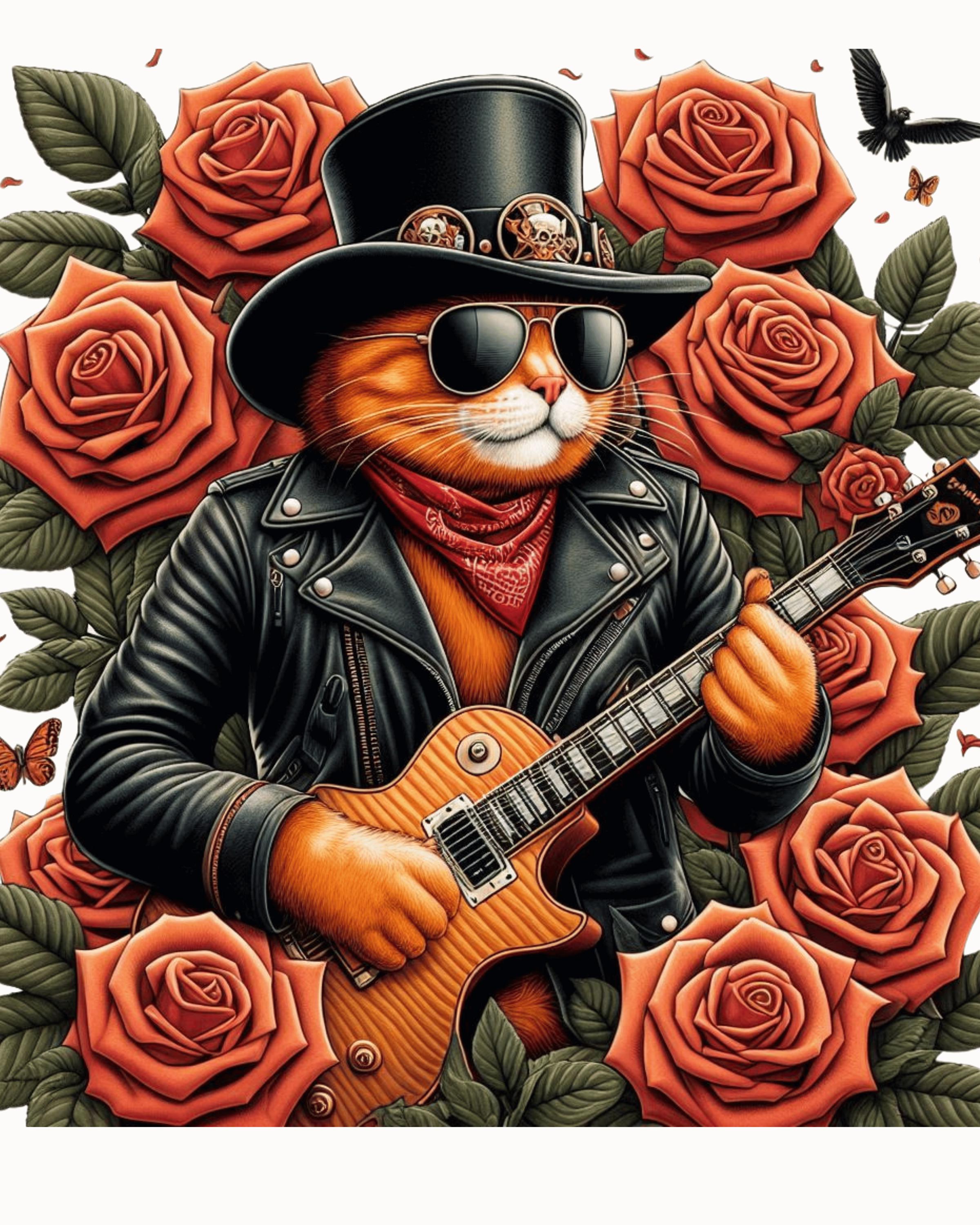 Cat and Roses Art Print, Cute Poster, Animal Illustration, Cafe Decor ...