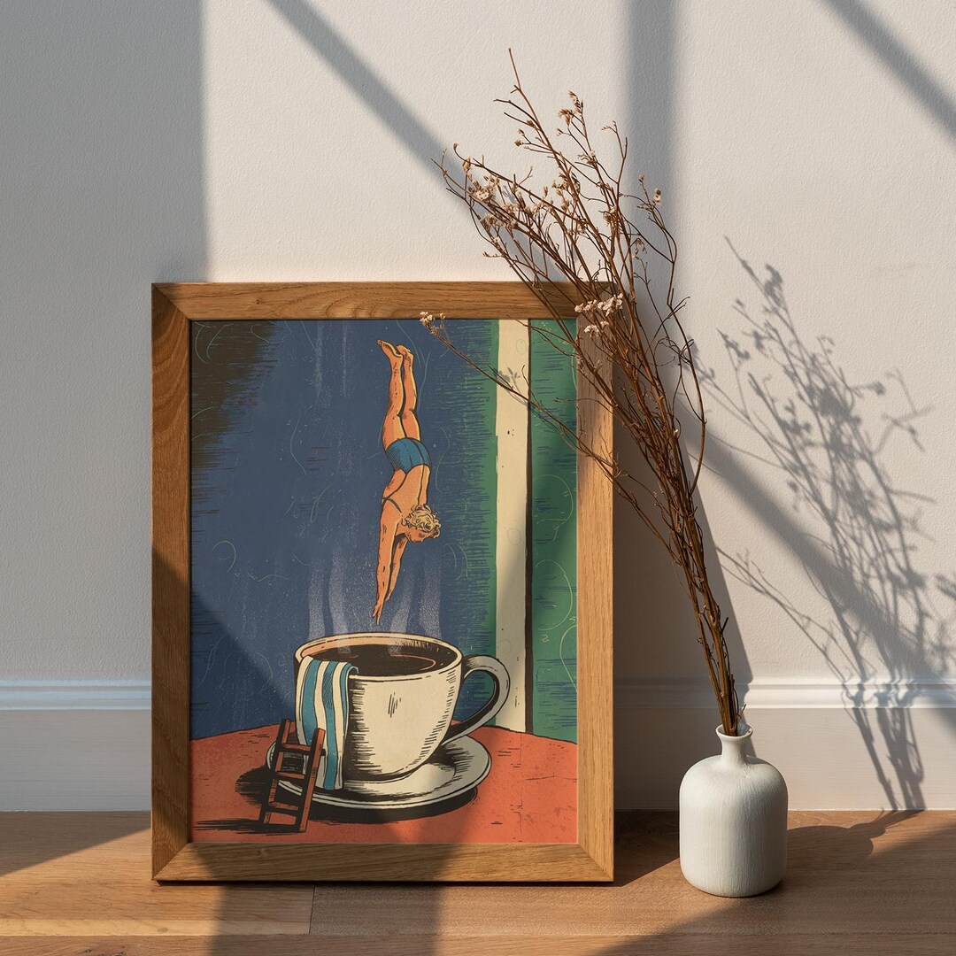 Diving Into Coffee Poster Coffee Wall Art for Kitchen Good Morning ...