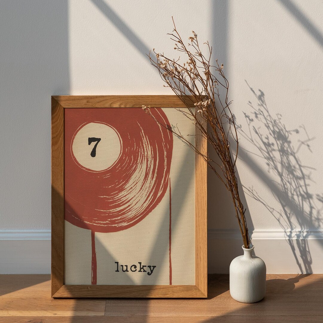 Lucky 7 Pool Ball Print | Vintage Pool Ball Print | Red Pool Ball Print ...