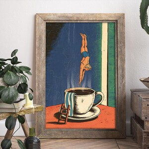 Diving Into Coffee Poster Coffee Wall Art for Kitchen Good Morning ...