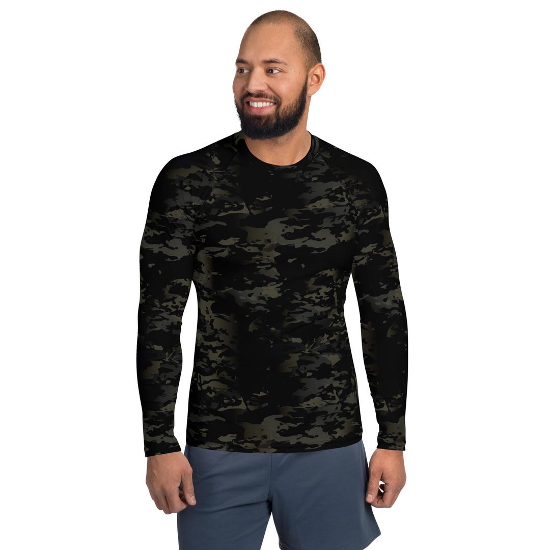 Black Multicam Camo Rash Guard, Rash Guard for Men, BJJ Rash Guard for ...