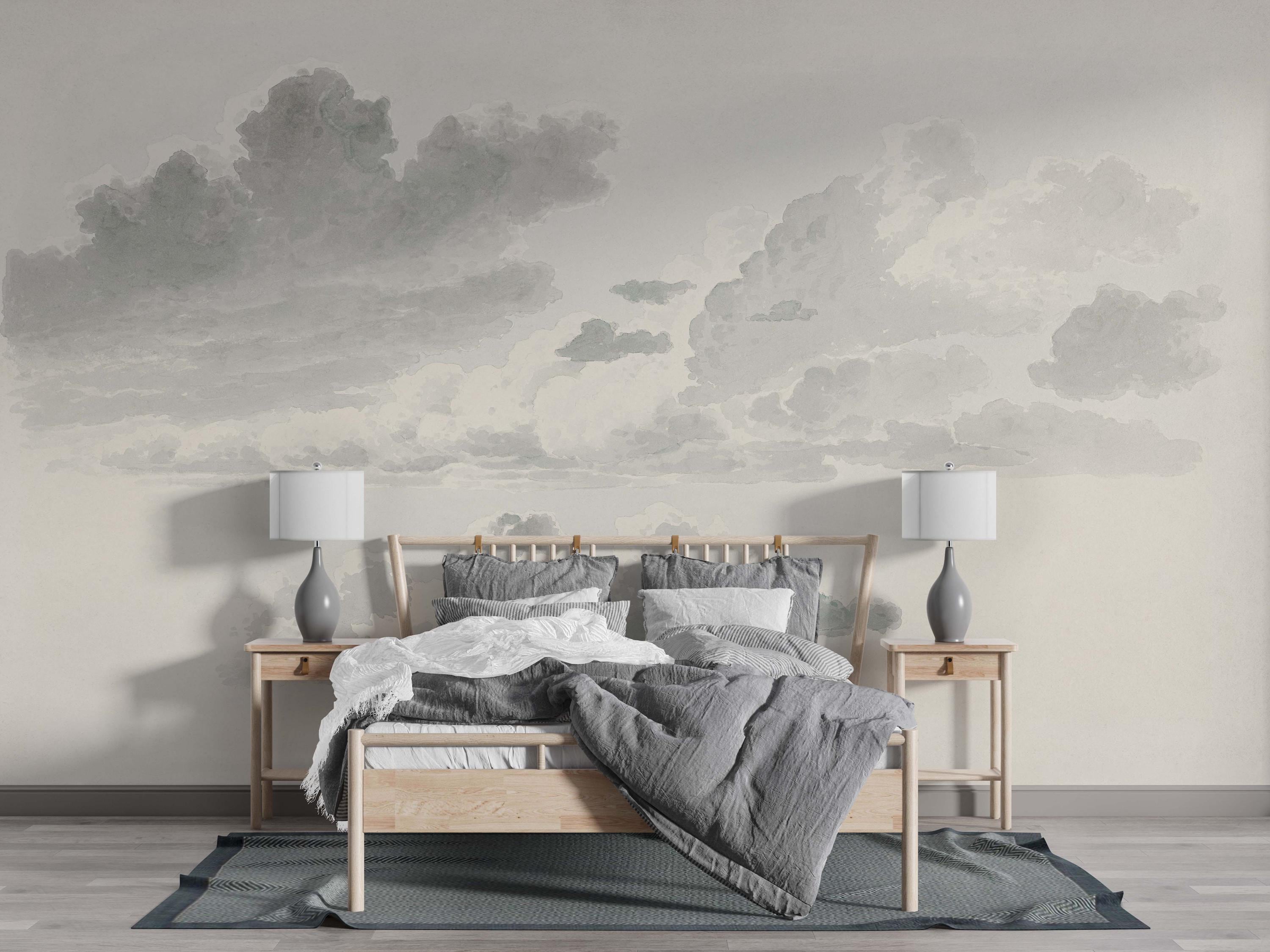 Vintage Cloud Wallpaper, Design Sky Mural, Peel and Stick Wallpaper, Bedroom Mural, Cloud Wall ...