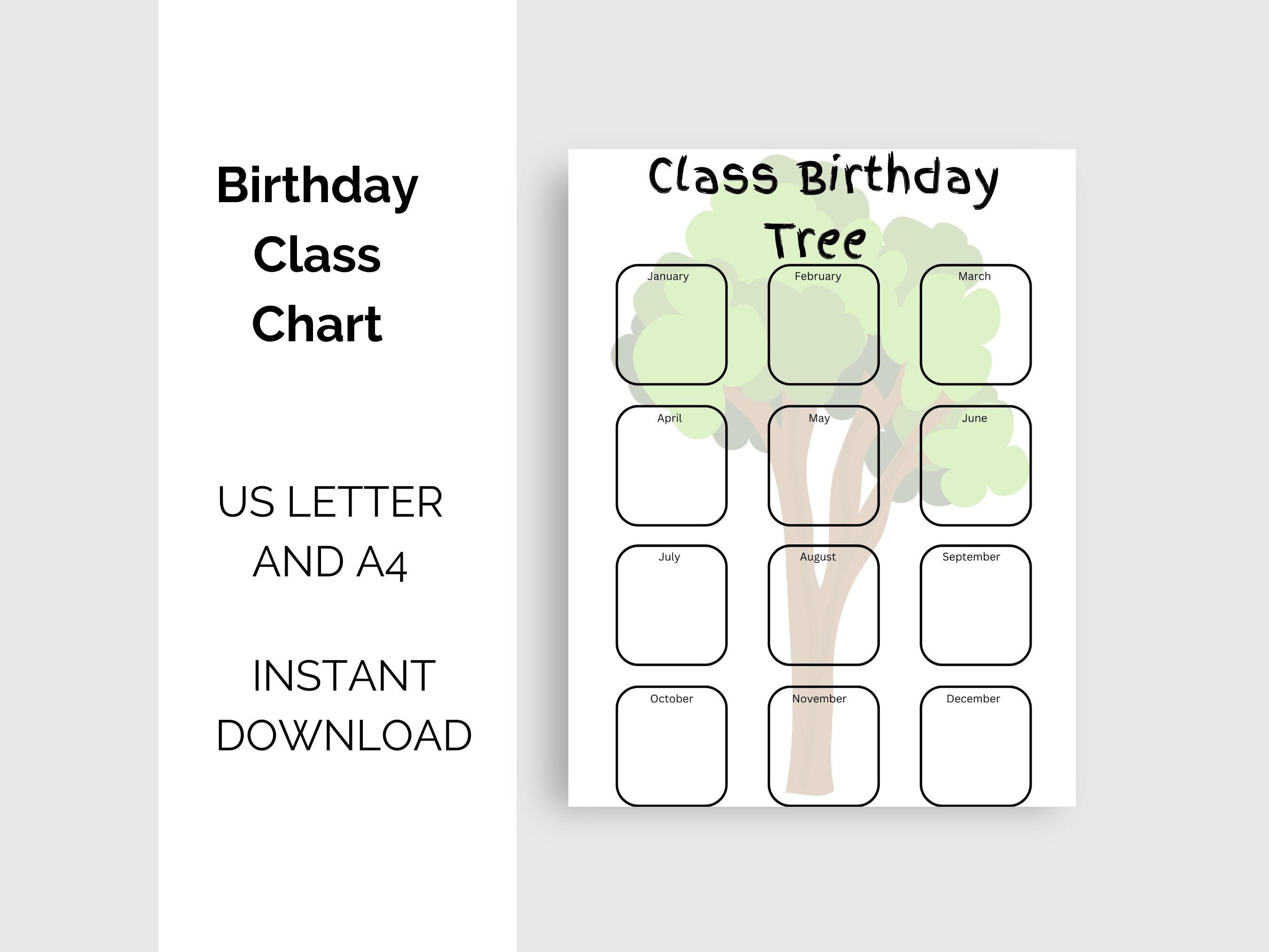 Classroom Birthday Printable Chart, Classroom Birthday Chart, Our Class ...