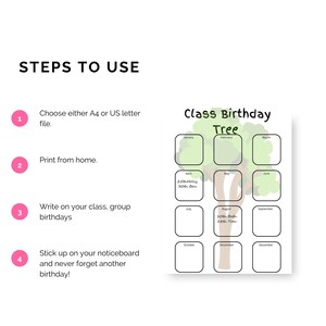 Classroom Birthday Printable Chart, Classroom Birthday Chart, Our Class ...