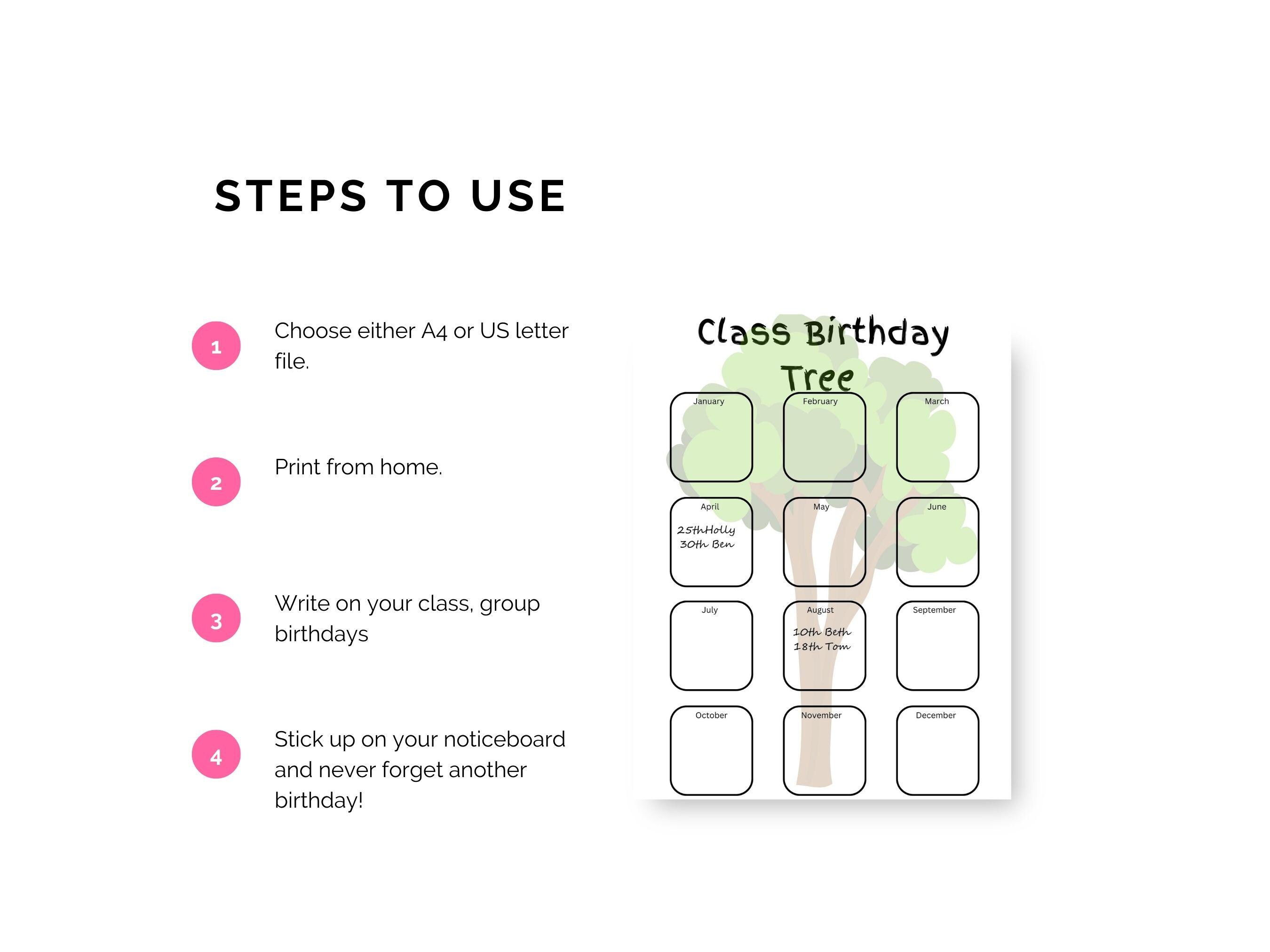 Classroom Birthday Printable Chart, Classroom Birthday Chart, Our Class ...