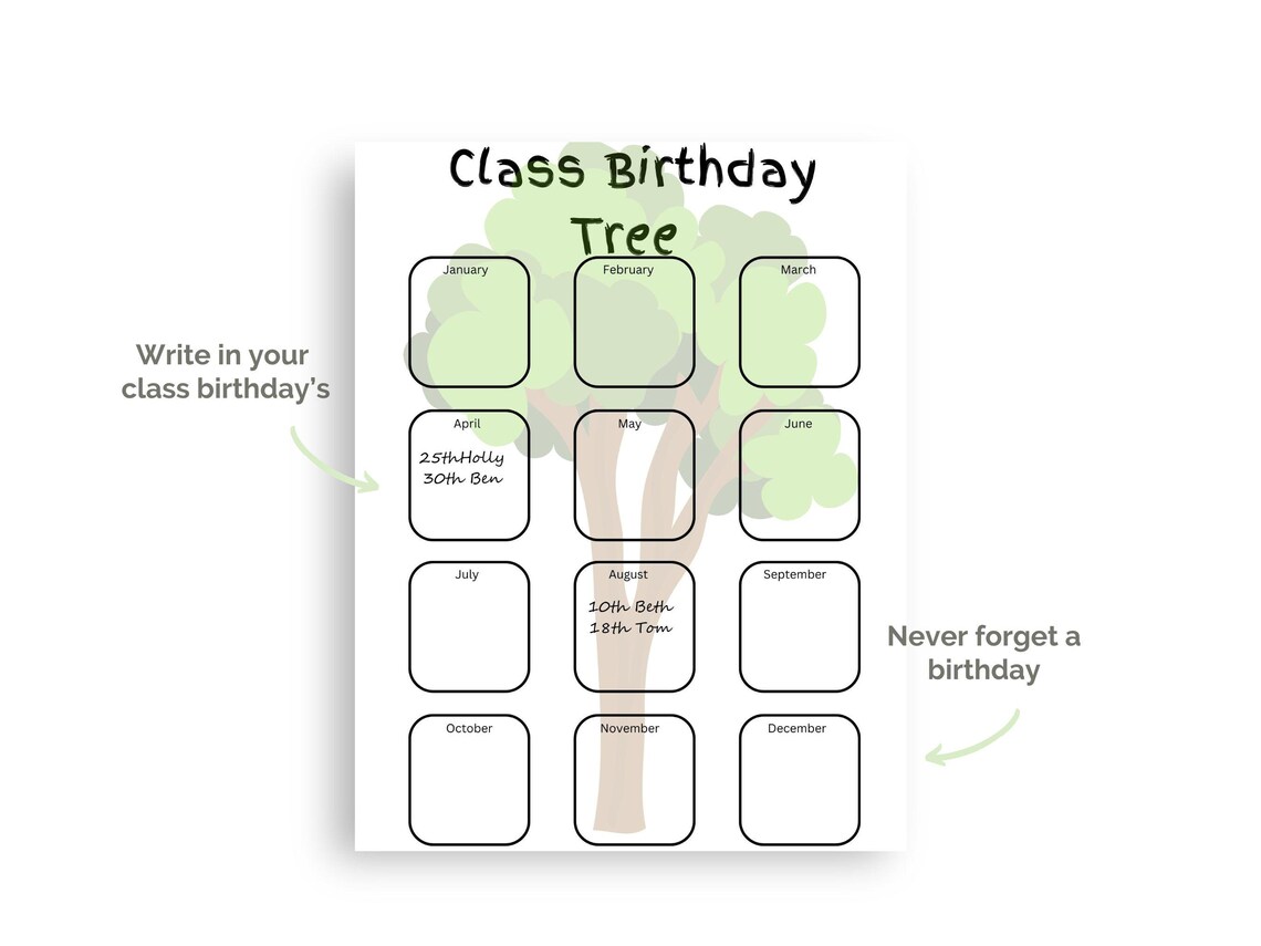 Classroom Birthday Printable Chart, Classroom Birthday Chart, Our Class ...