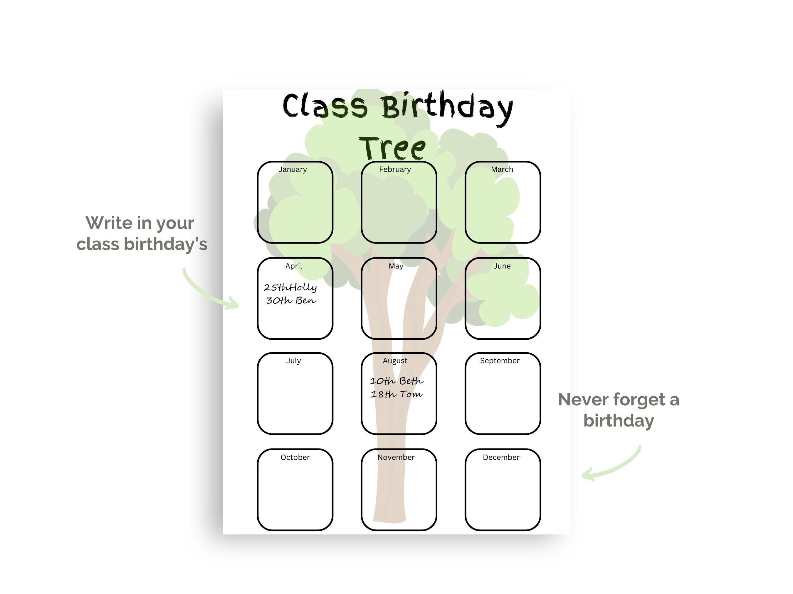 Classroom Birthday Printable Chart, Classroom Birthday Chart, Our Class ...