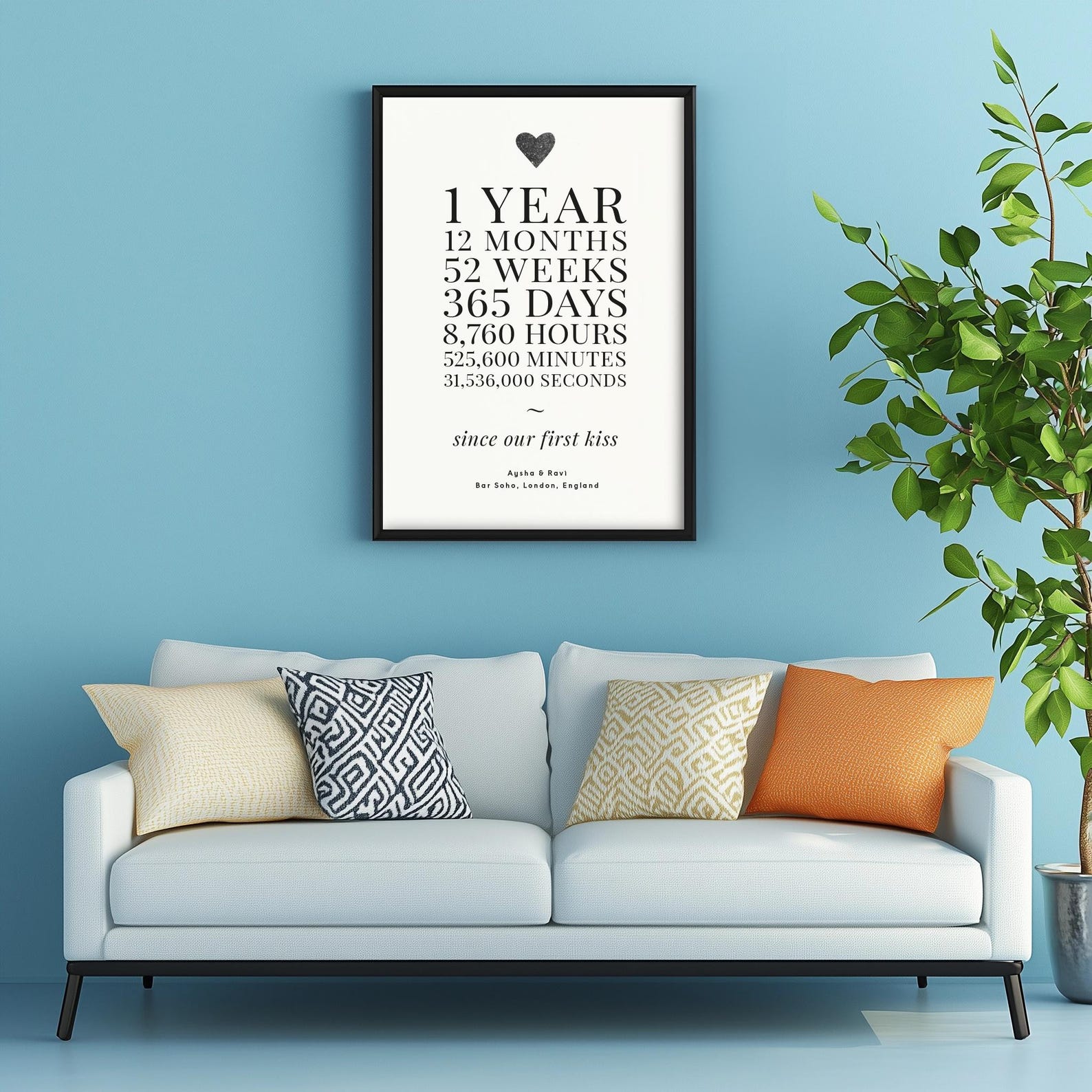 Custom First Kiss Anniversary Digital Print, 365 Days Poster, First ...