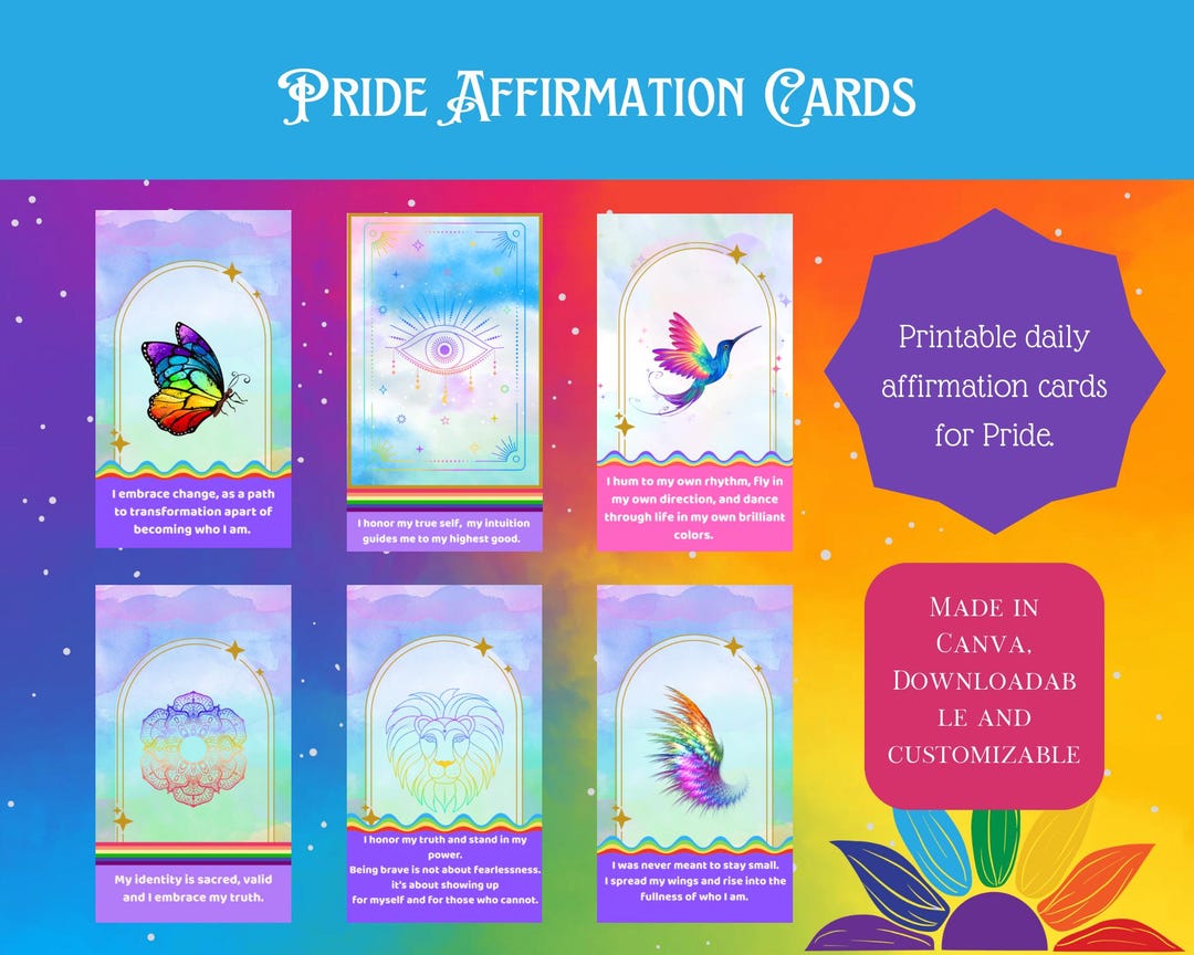 Pride Affirmation Cards | LGBTQ+ Self-love Deck | Printable Mental ...