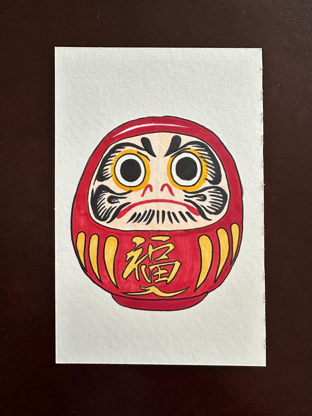 Traditional Japanese Buddhist Red Daruma Original Copic Marker Drawing ...