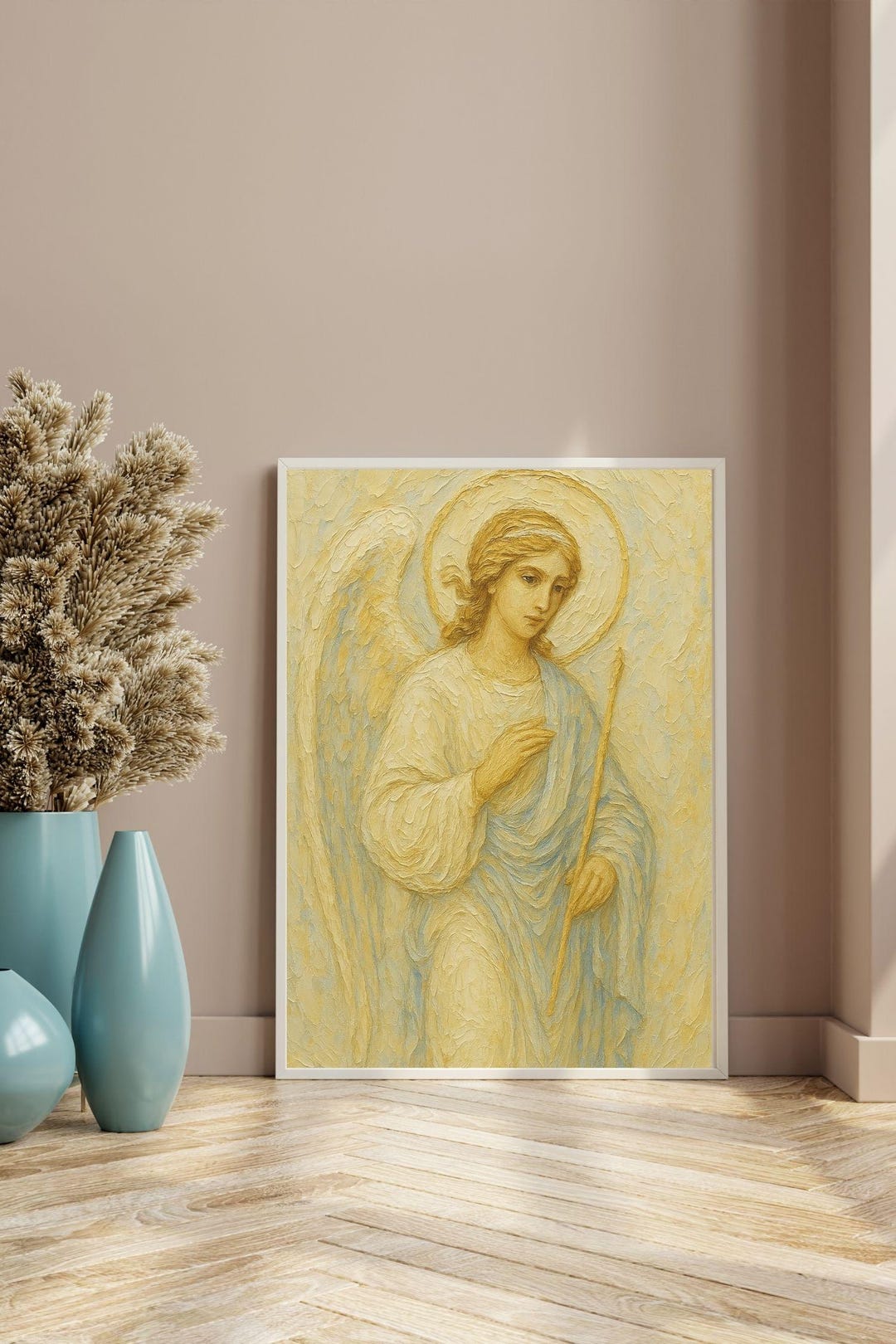 Archangel Gabriel Wall Art – Elegant Textured Painting in Ivory - Etsy