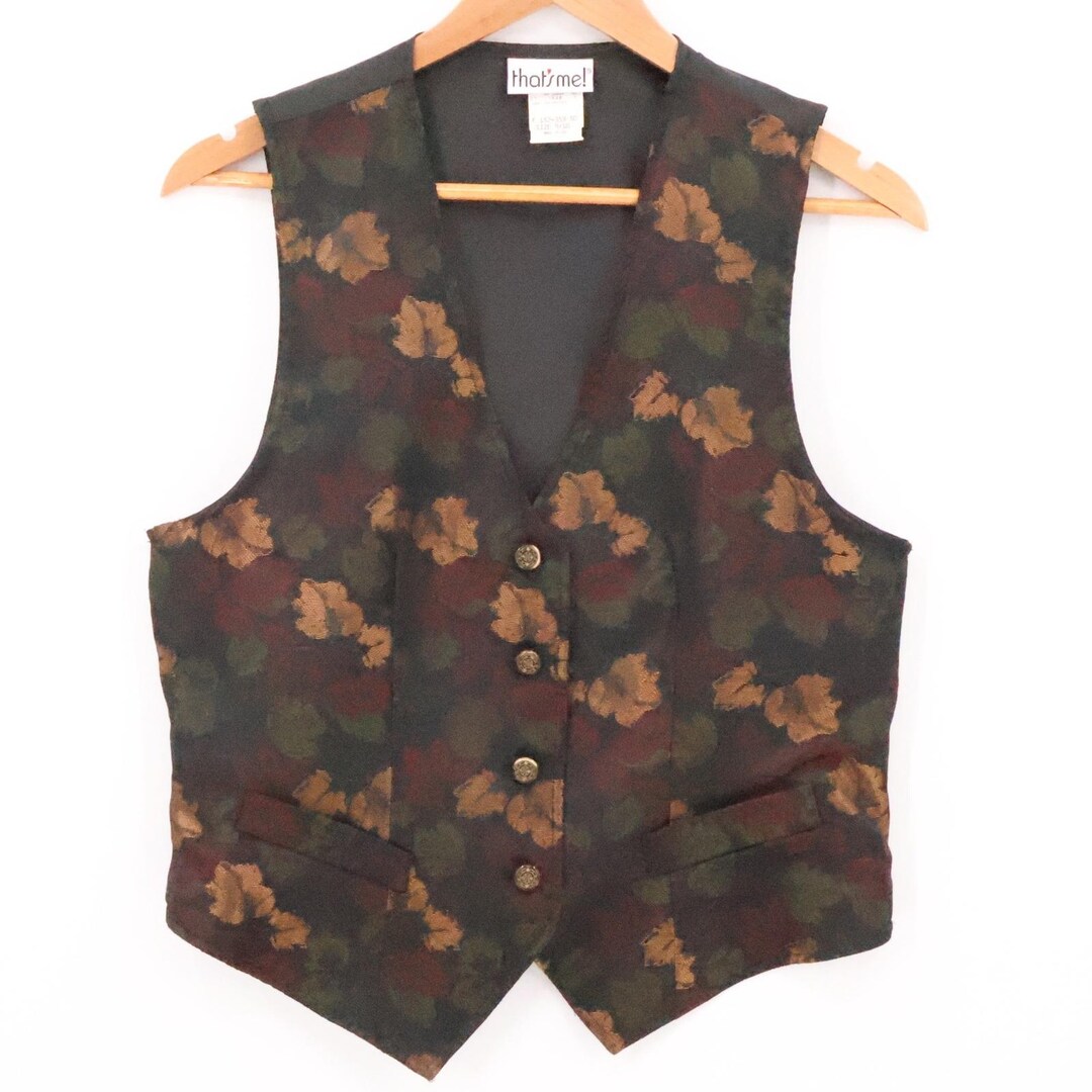 Vintage Thats Me Fall Leaf Vest Womens USA Academia Cottage Teacher ...