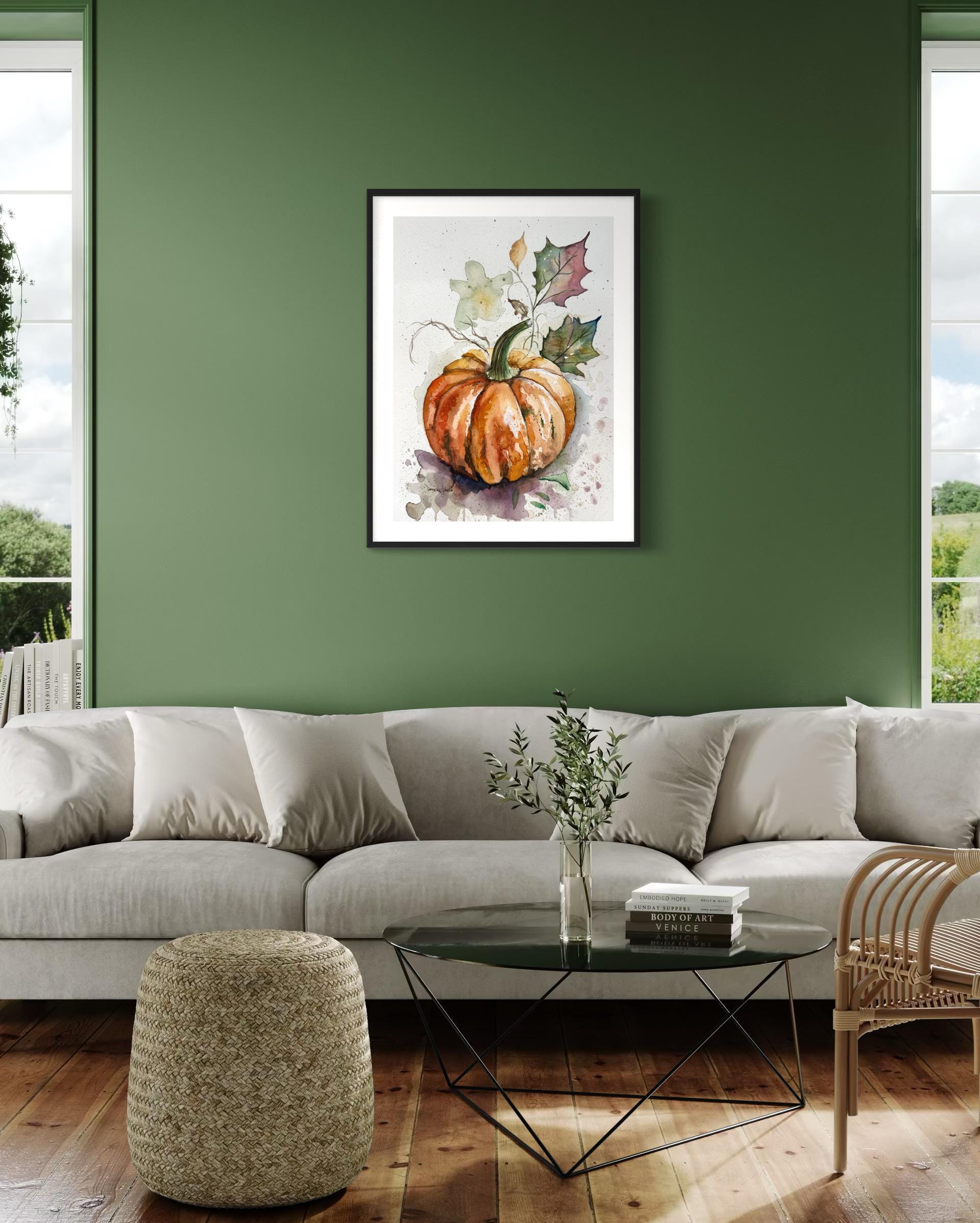 Fall Pumpkin Watercolor Painting, Digital Art - Etsy