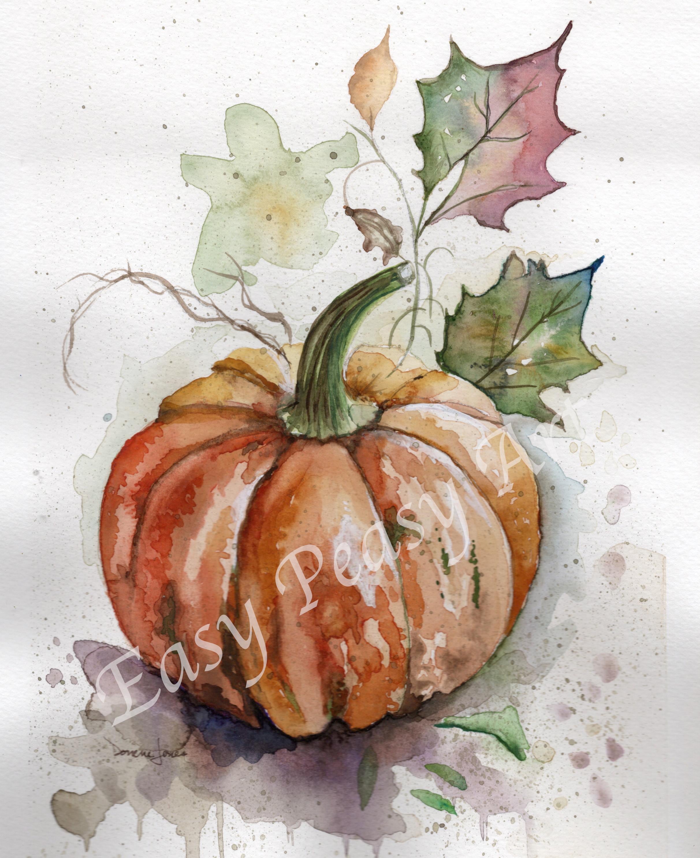 Fall Pumpkin Watercolor Painting, Digital Art - Etsy