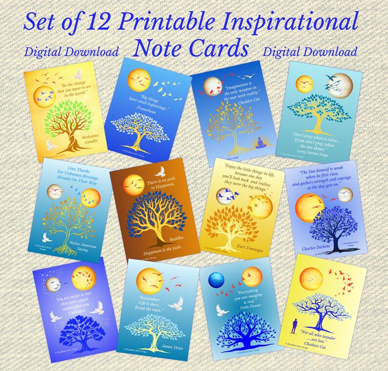 Inspirational Note Cards, Encouragement Cards, Set of 12, Printable ...
