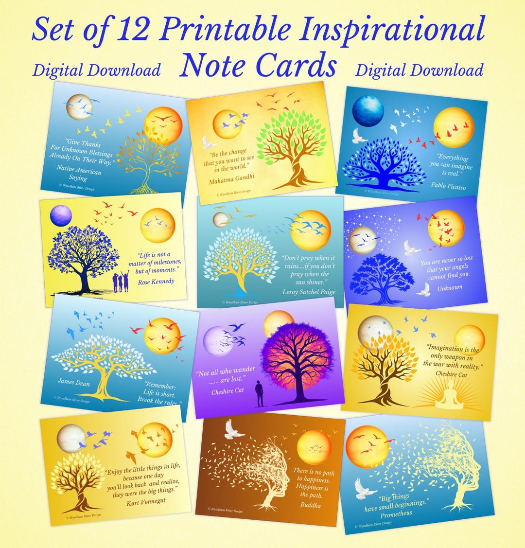 Inspirational Quote Note Cards: Set of 12 Printable Affirmation Cards ...