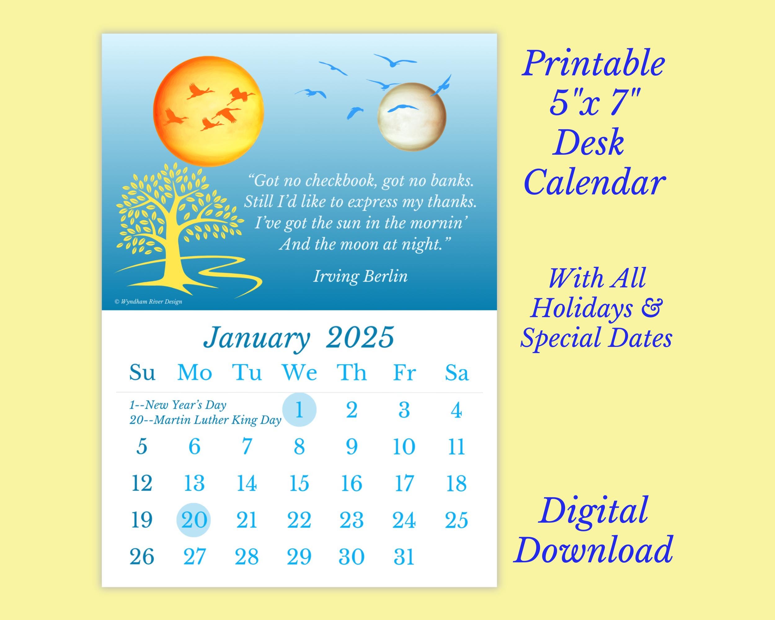 Inspirational Desk Calendar, Printable 2025 Calendar, Printable Easel ...