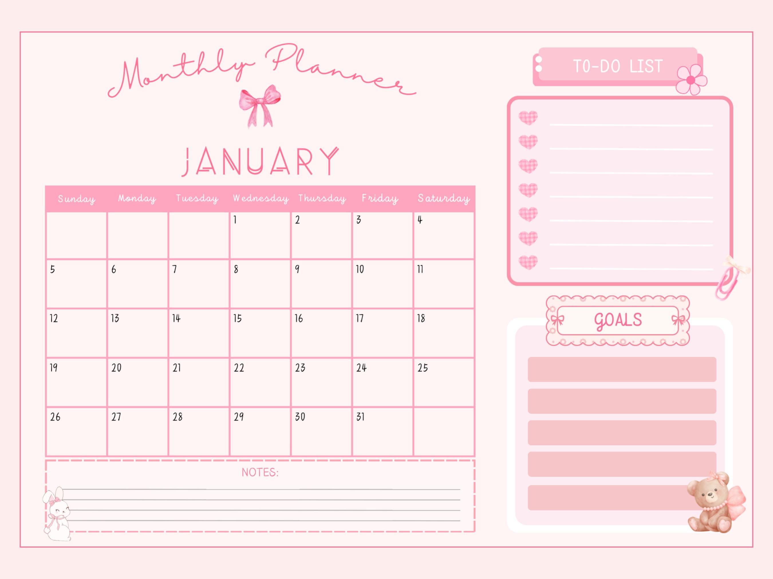 2025 Coquette Planner / Calendar | Printable PDF and Canva Editable ...