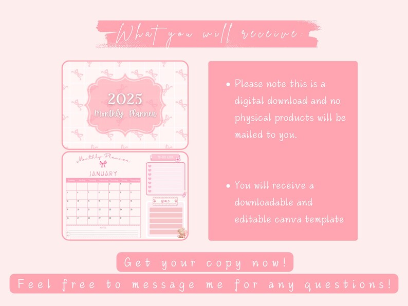 2025 Coquette Planner / Calendar | Printable PDF and Canva Editable ...