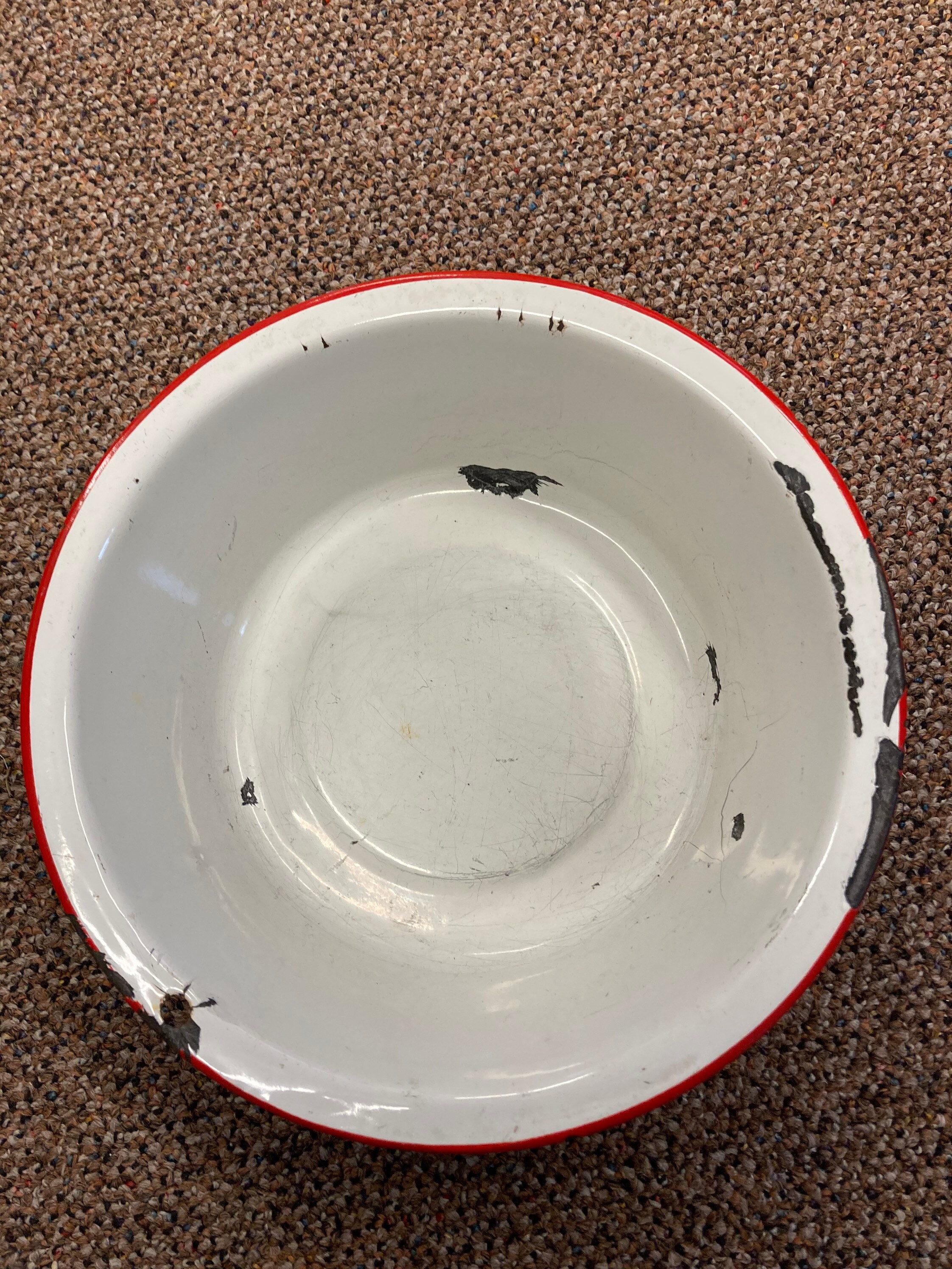 Vintage Enamel Bowl With Red Trim - Etsy
