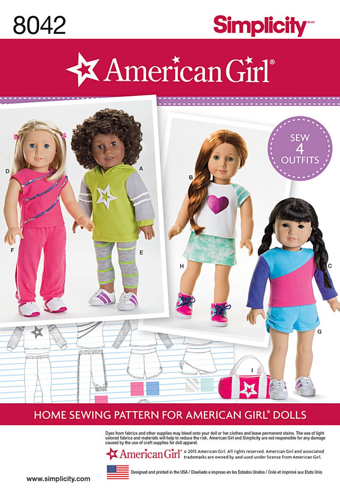 Simplicity Pattern 8042/ S0171 AMERICAN GIRL Doll Sewing Patterns- 4 ...