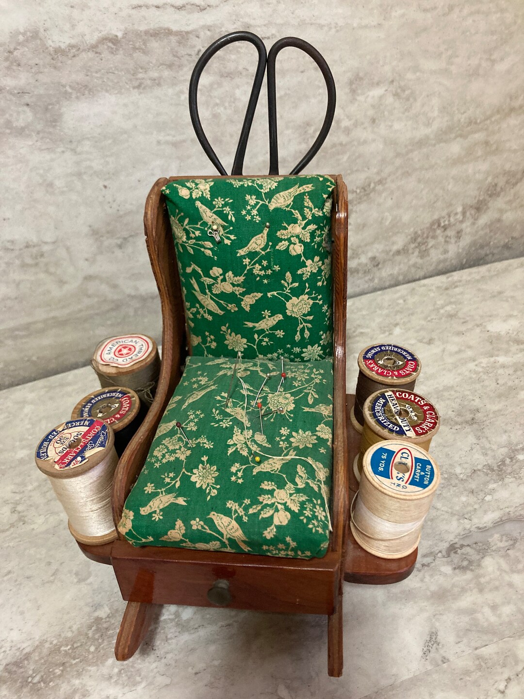 Vintage, Rocking Chair, Pin Cushion, Thread, Holder, Sewing Organizer ...