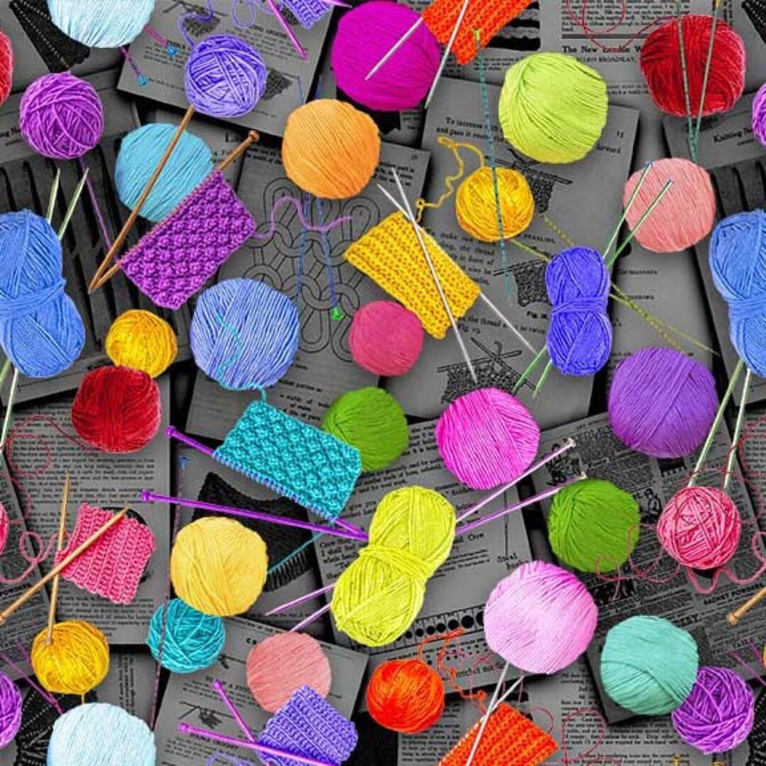 Knitting Notions, Knit One, Purl Two Cotton Fabric by Michael Miller ...
