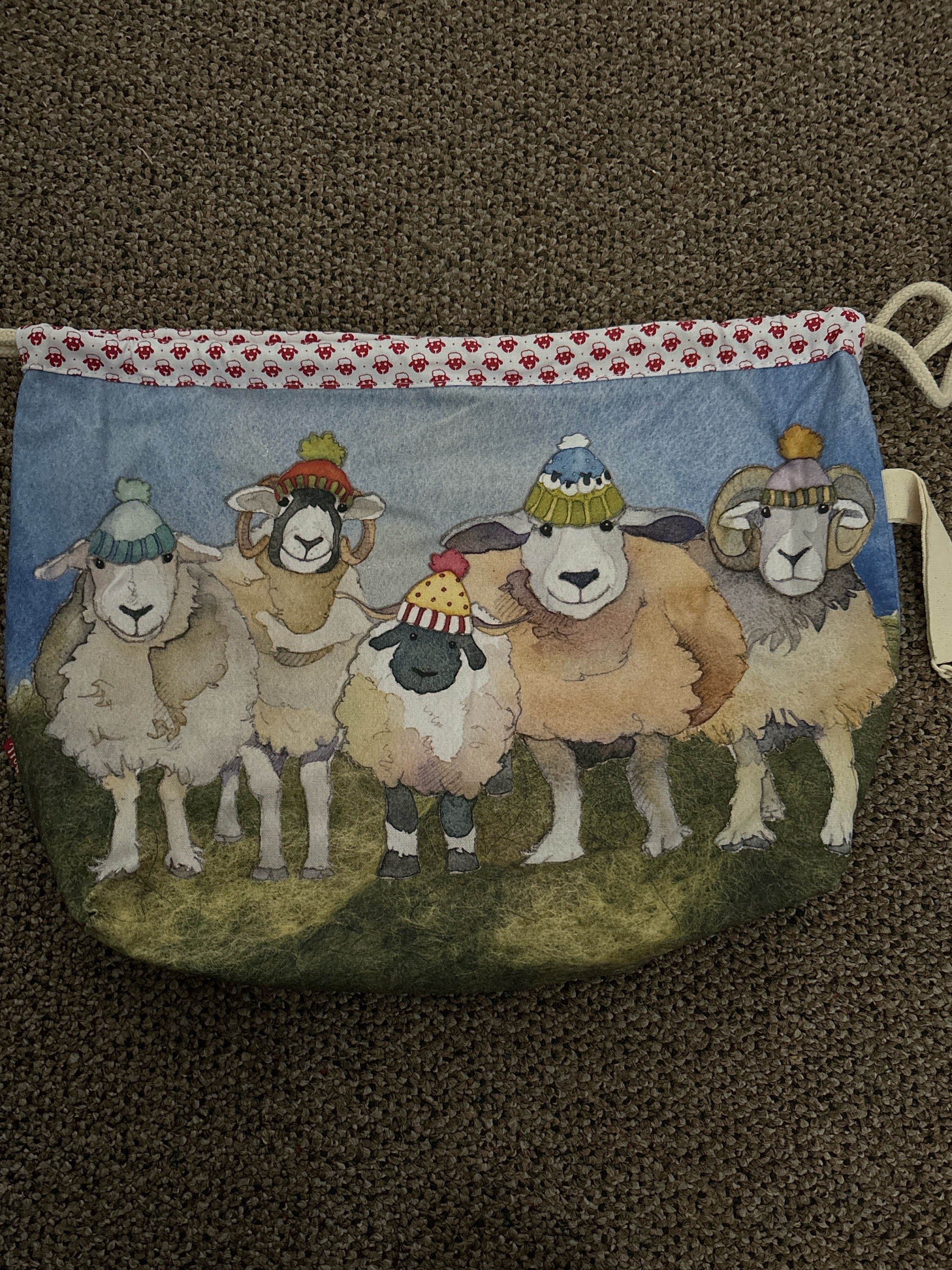 Happy Sheep Wearing Hats! Drawstring Field Project Bag, Tote - Adorable ...