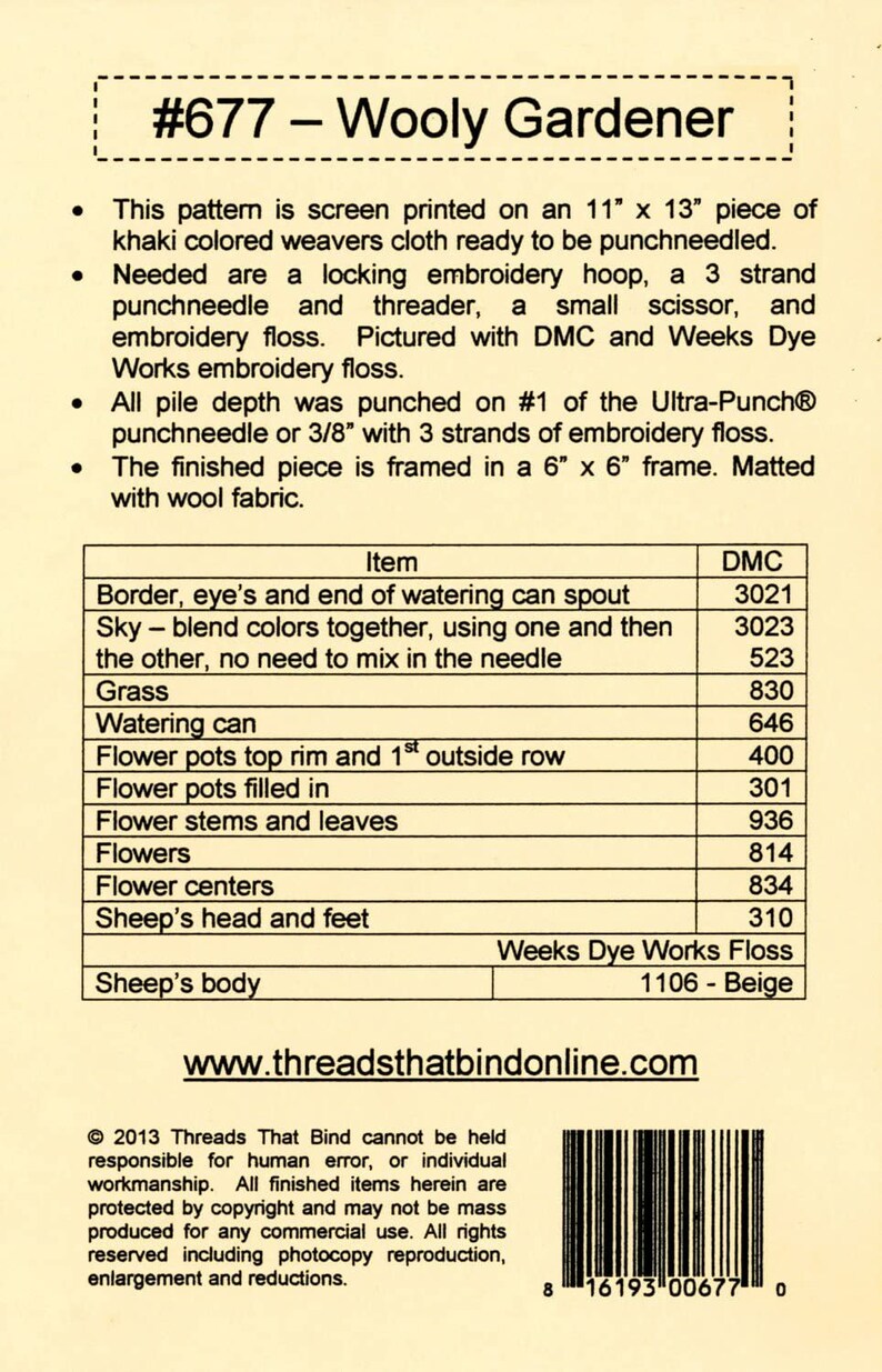 Wooly Gardener 677 Punch Needle Pattern by Threads That Bind - Etsy