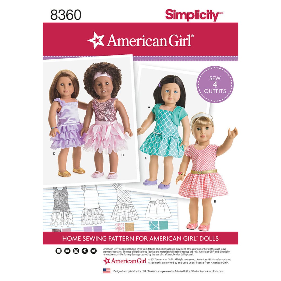 Simplicity Pattern 8360 AMERICAN GIRL Doll Sewing Patterns- 4 Outfits ...