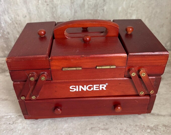 Vintage Wooden Fold Out Singer Sewing Box With Thread & Notions - Etsy