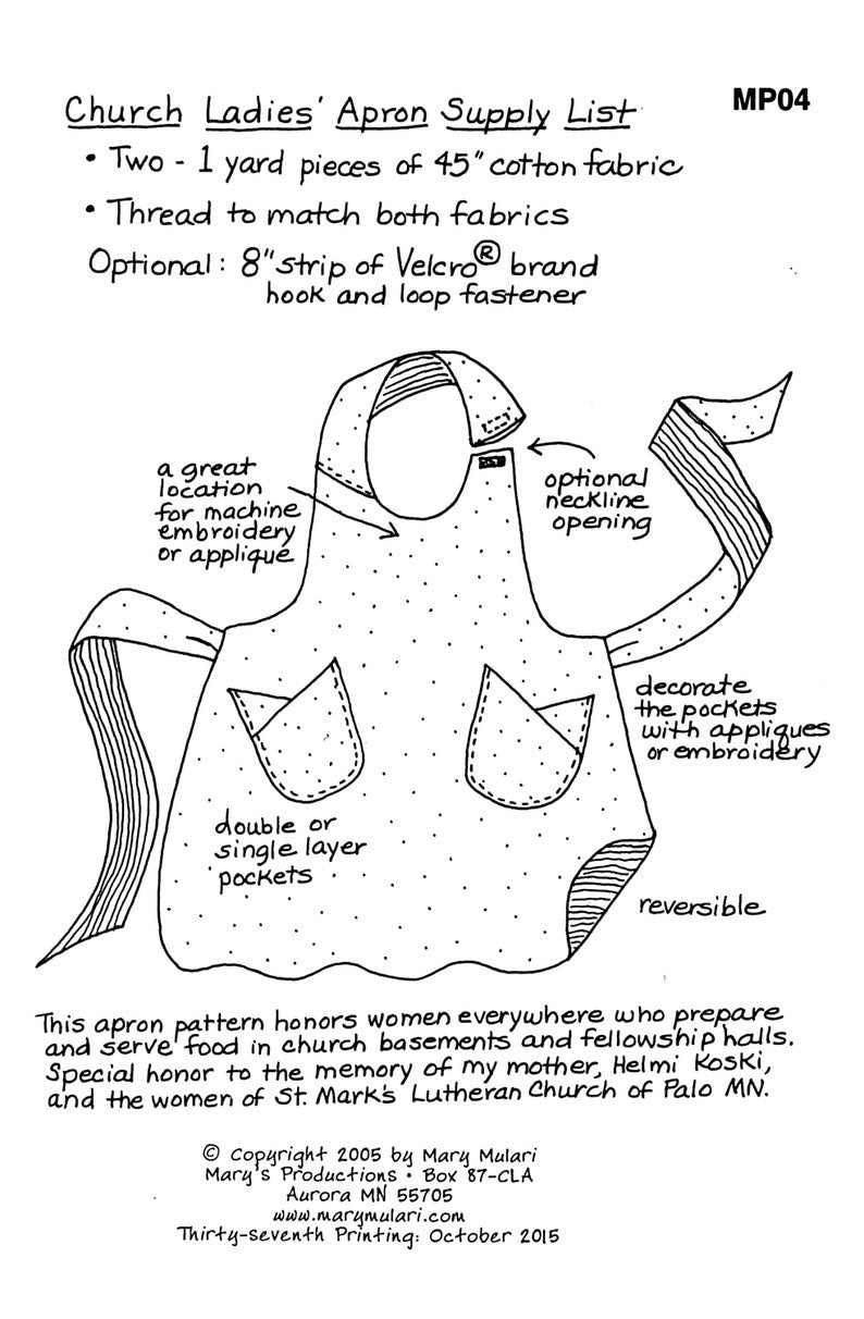 Church Ladies Apron Pattern A Reversible Apron With Personality - One ...