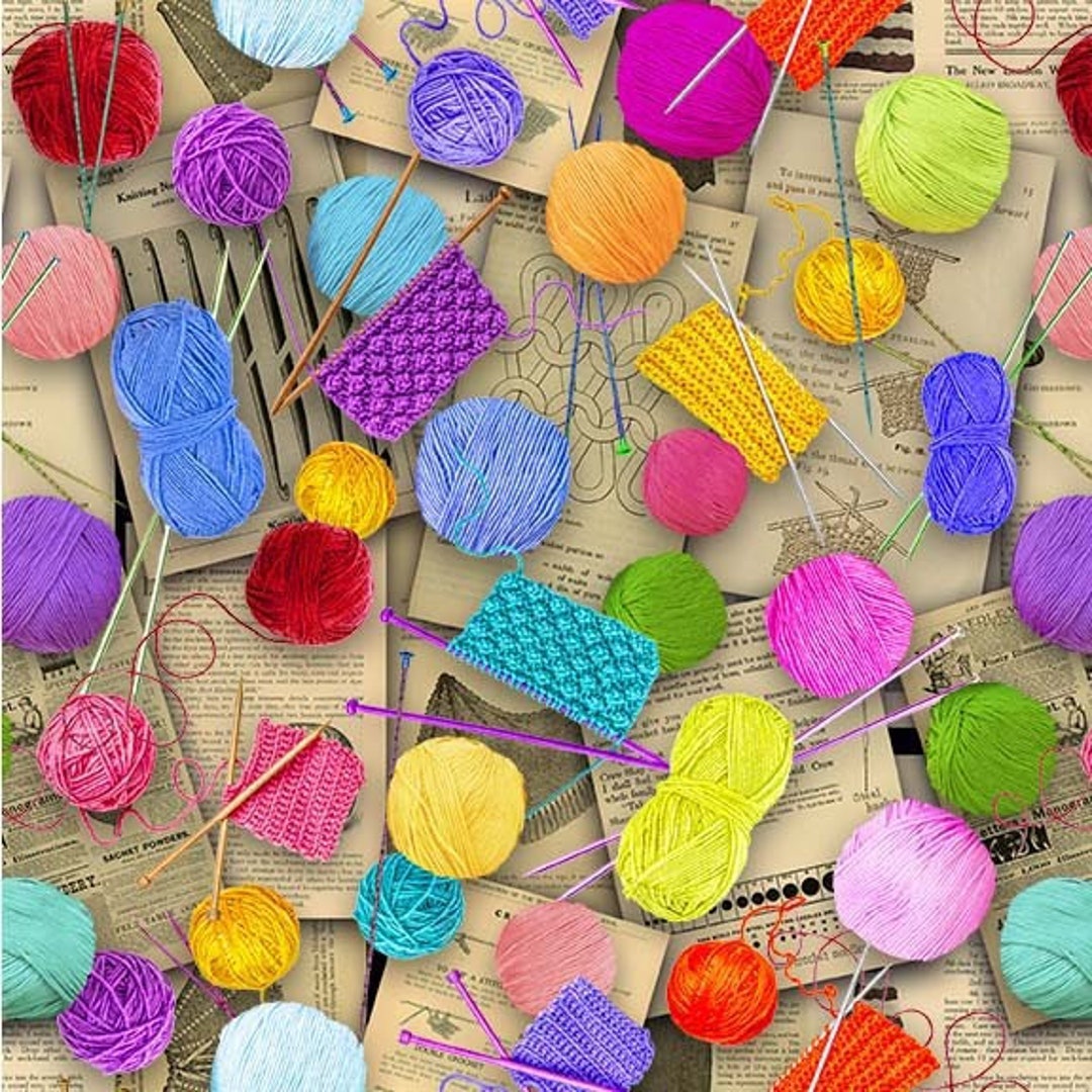 Knitting Notions, Knit One, Purl Two Cotton Fabric by Michael Miller ...